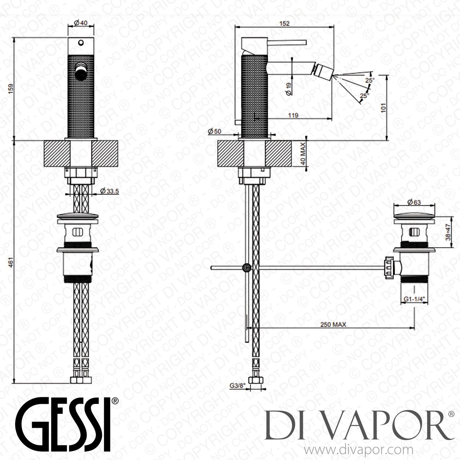 Gessi Bidet Mixer, Flexible Connections, With Waste (Art. 54407) Spare ...