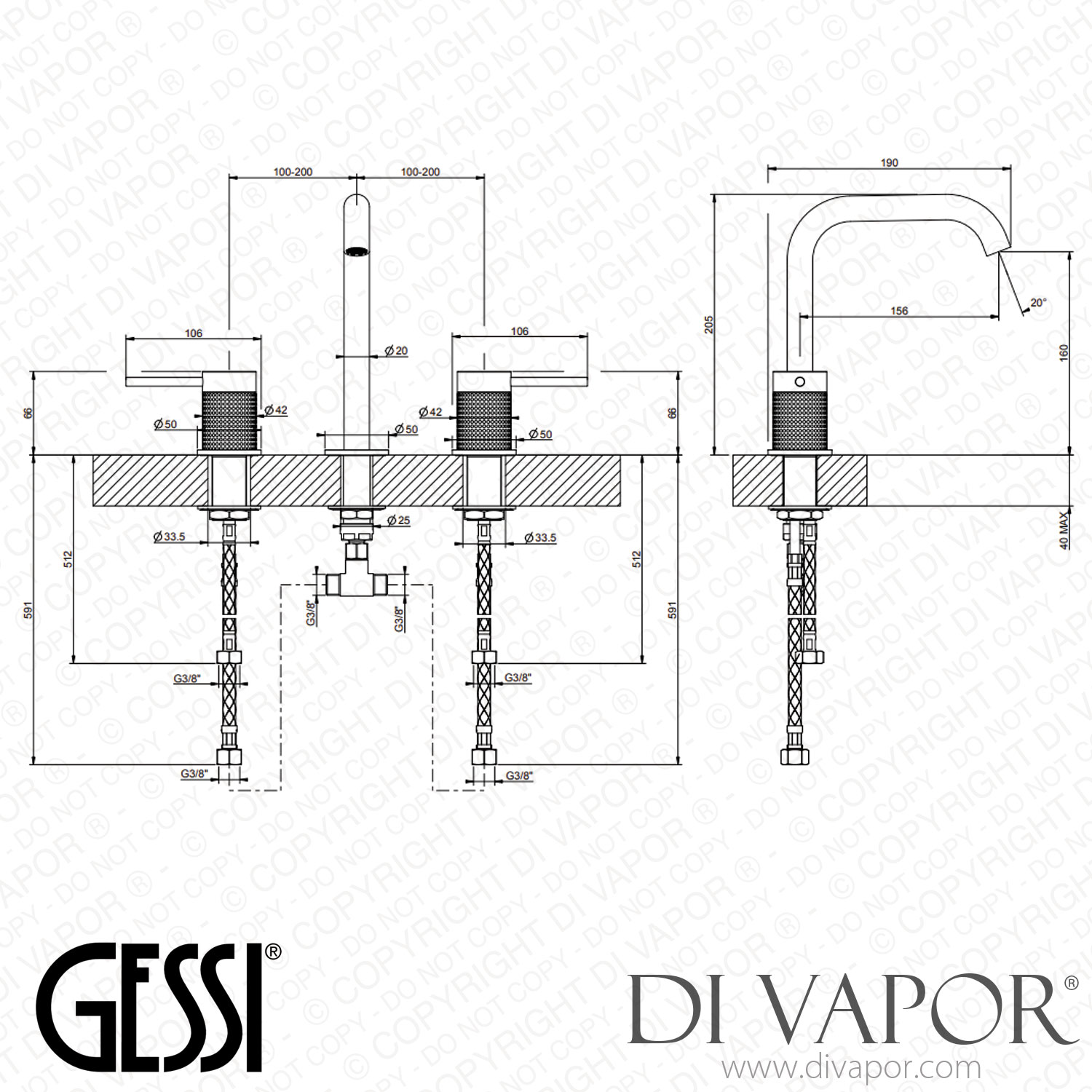 Gessi Three-holes Basin Mixer With Spout, With Flexible Hoses Without ...