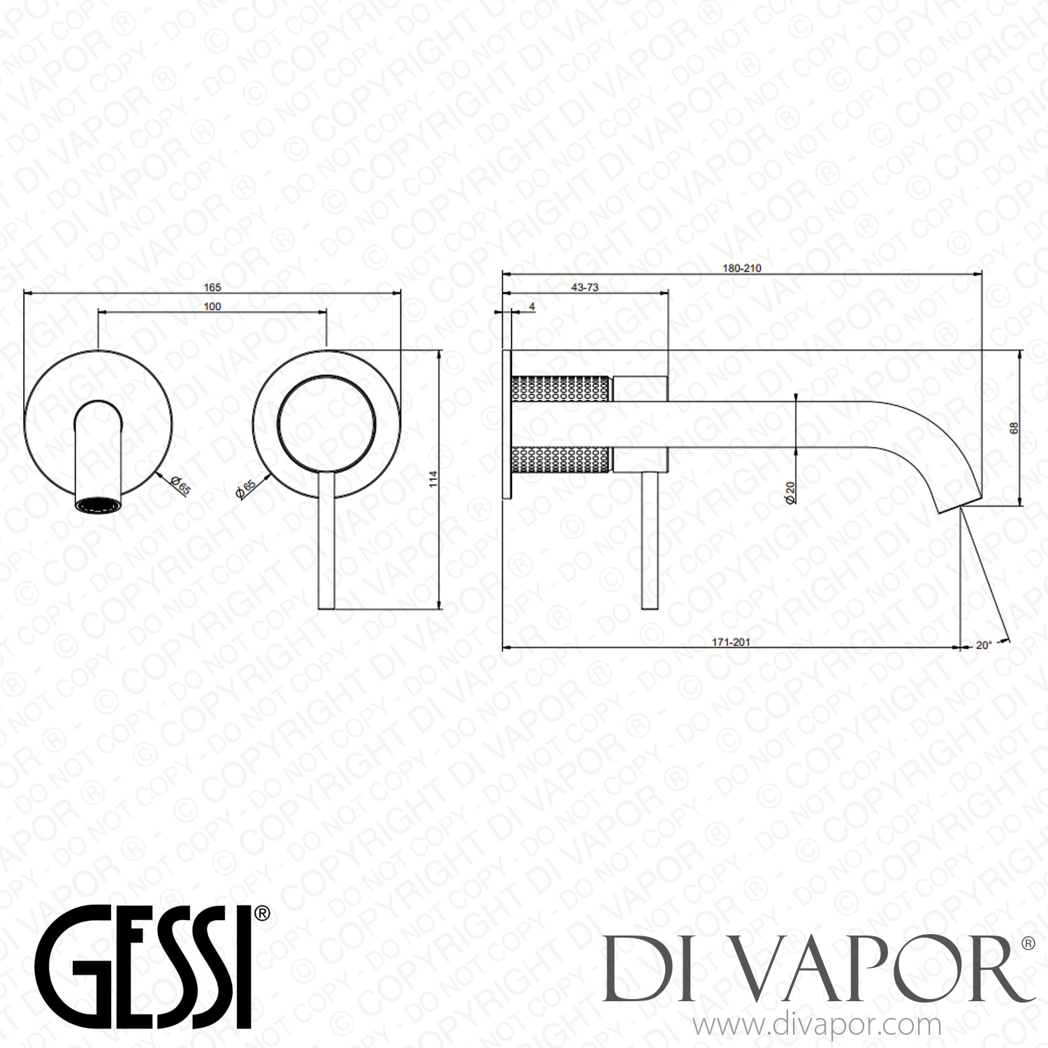 Gessi External Parts Wall-mounted Basin Mixer, Long Spout, Without ...