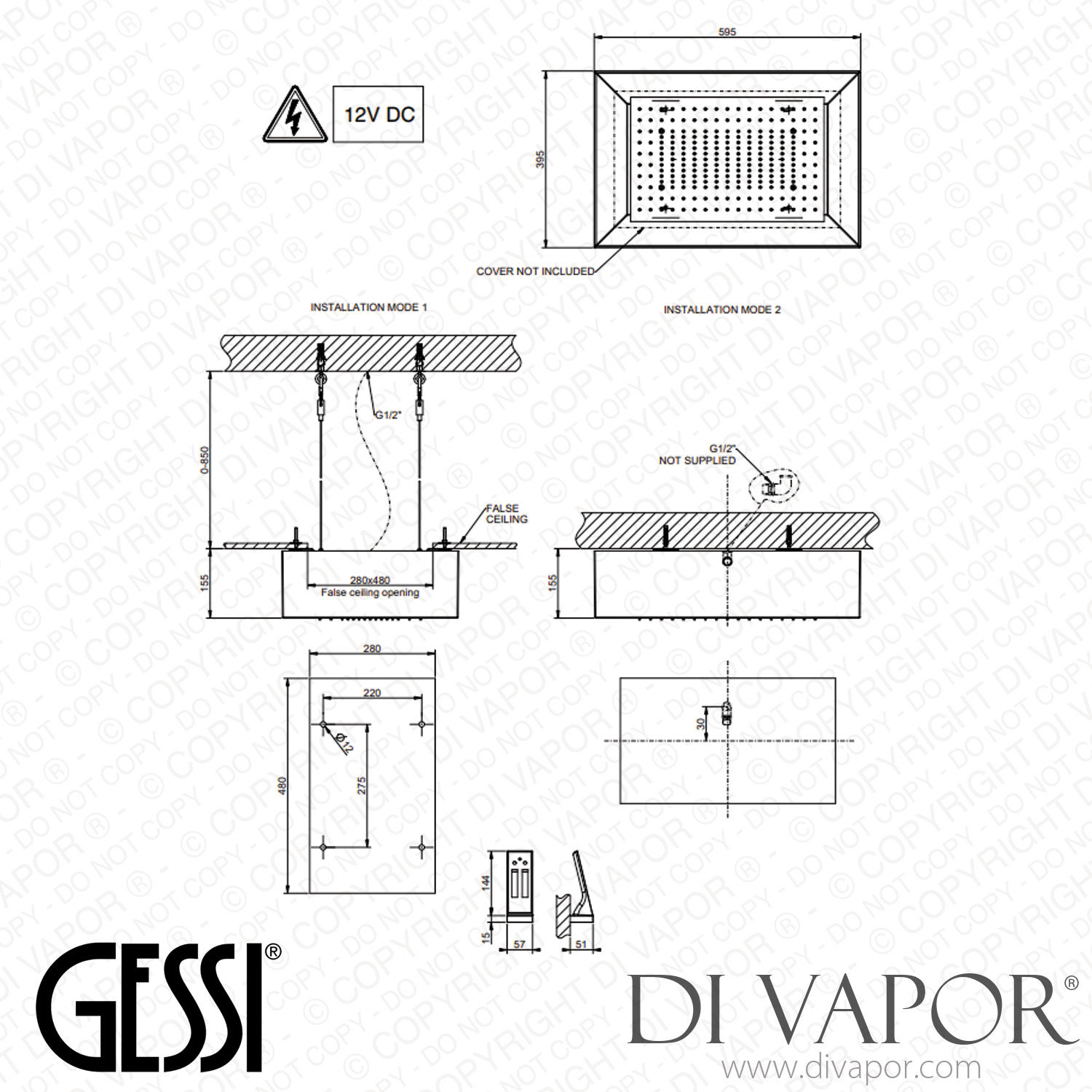 Gessi 300x500 Exposed Shower System, With Rainfall Function And ...