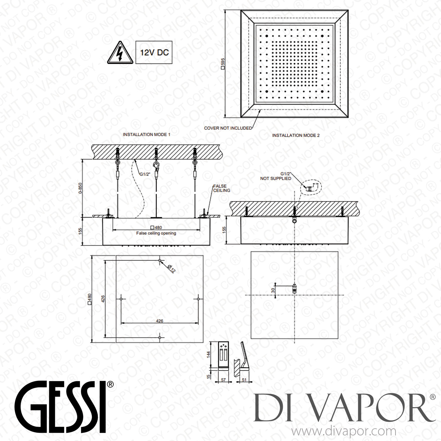 Gessi 500x500 Exposed Shower System, With Rainfall Function And ...