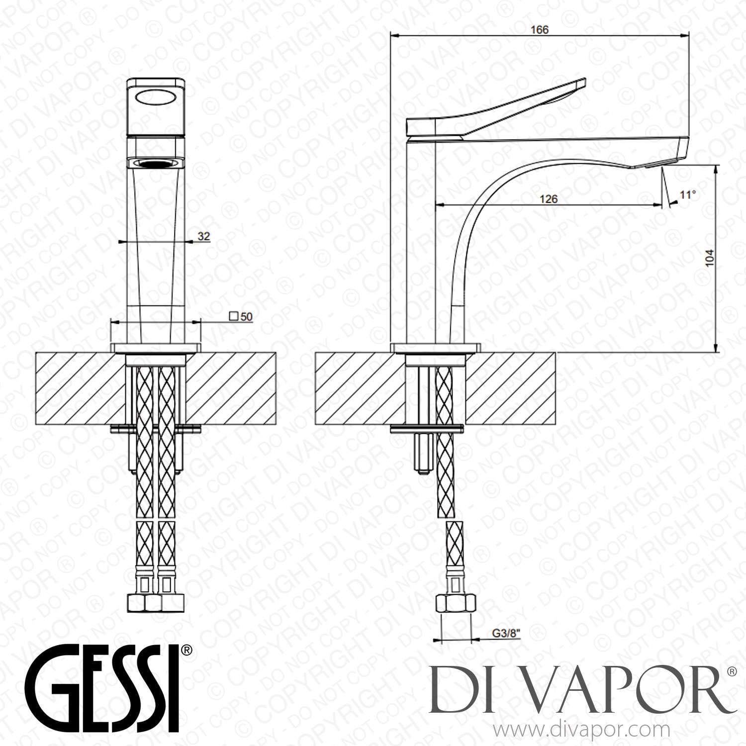 Gessi Basin Mixer, Flexible Hoses With 3/8 Inch Connections, Without ...