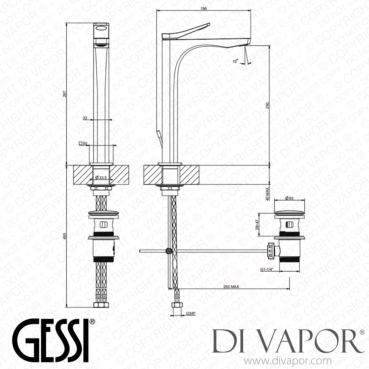 Gessi High Version Basin Mixer With 1 1/4 Inch Pop-up Waste And ...