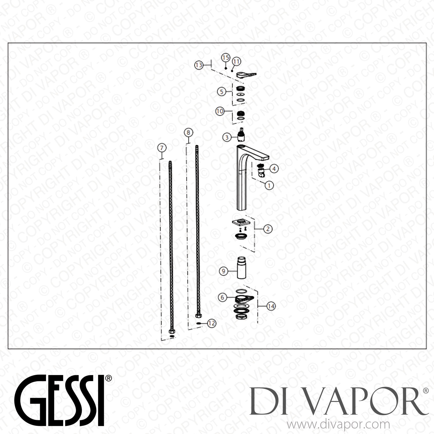 Gessi High Version Basin Mixer, Flexible Hoses With 3/8 Inch ...