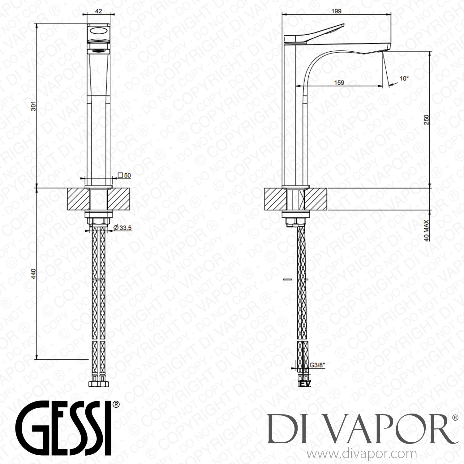 Gessi High Version Basin Mixer, Flexible Hoses With 3/8 Inch ...