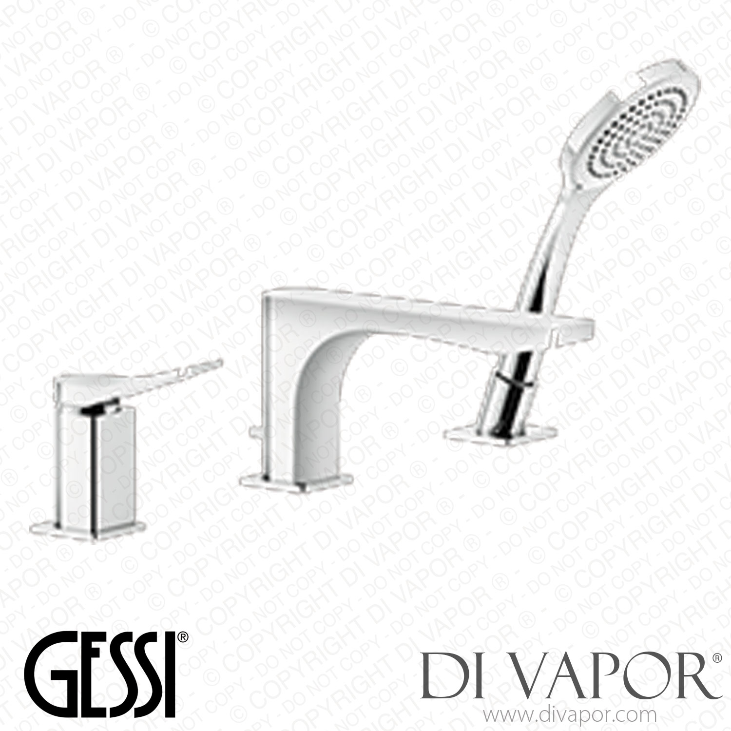 Gessi Three-hole Bath Mixer With Diverter In The Spout, 1,50 M Flexible ...