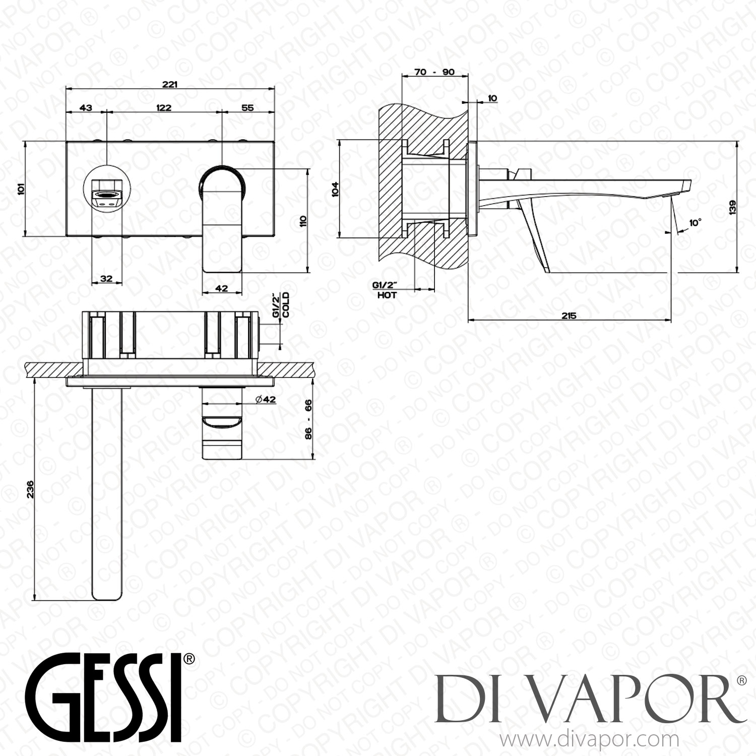 Gessi External Parts For Built-in Mixer With Spout, Without Waste (Art ...