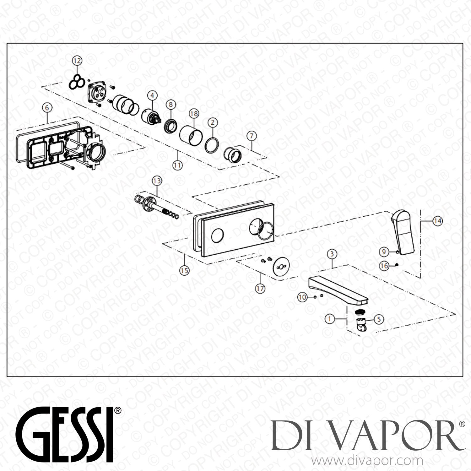 Gessi External Parts For Built-in Mixer With Spout, Without Waste (Art ...