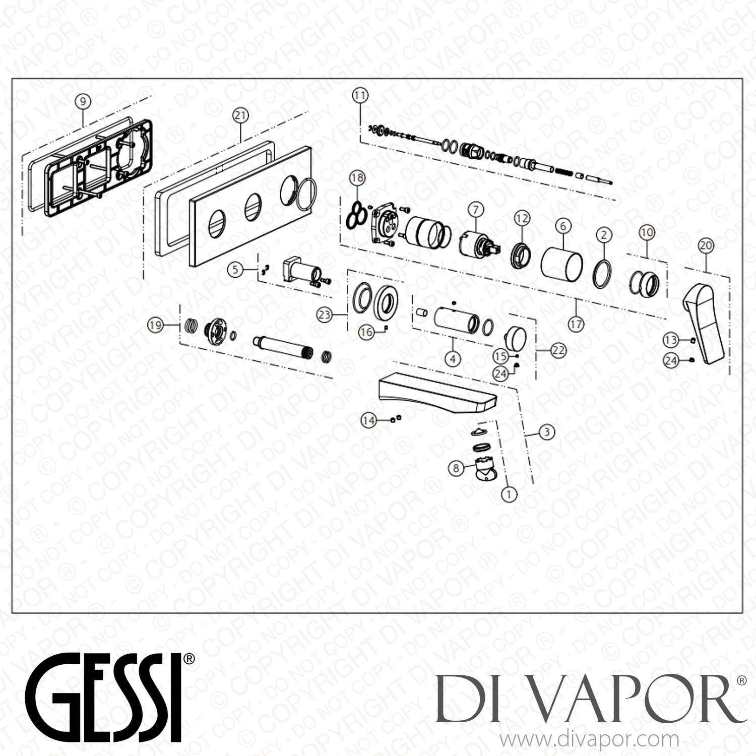 Gessi External Parts For Two-way Built-in Shower Mixer With Tub-filler ...