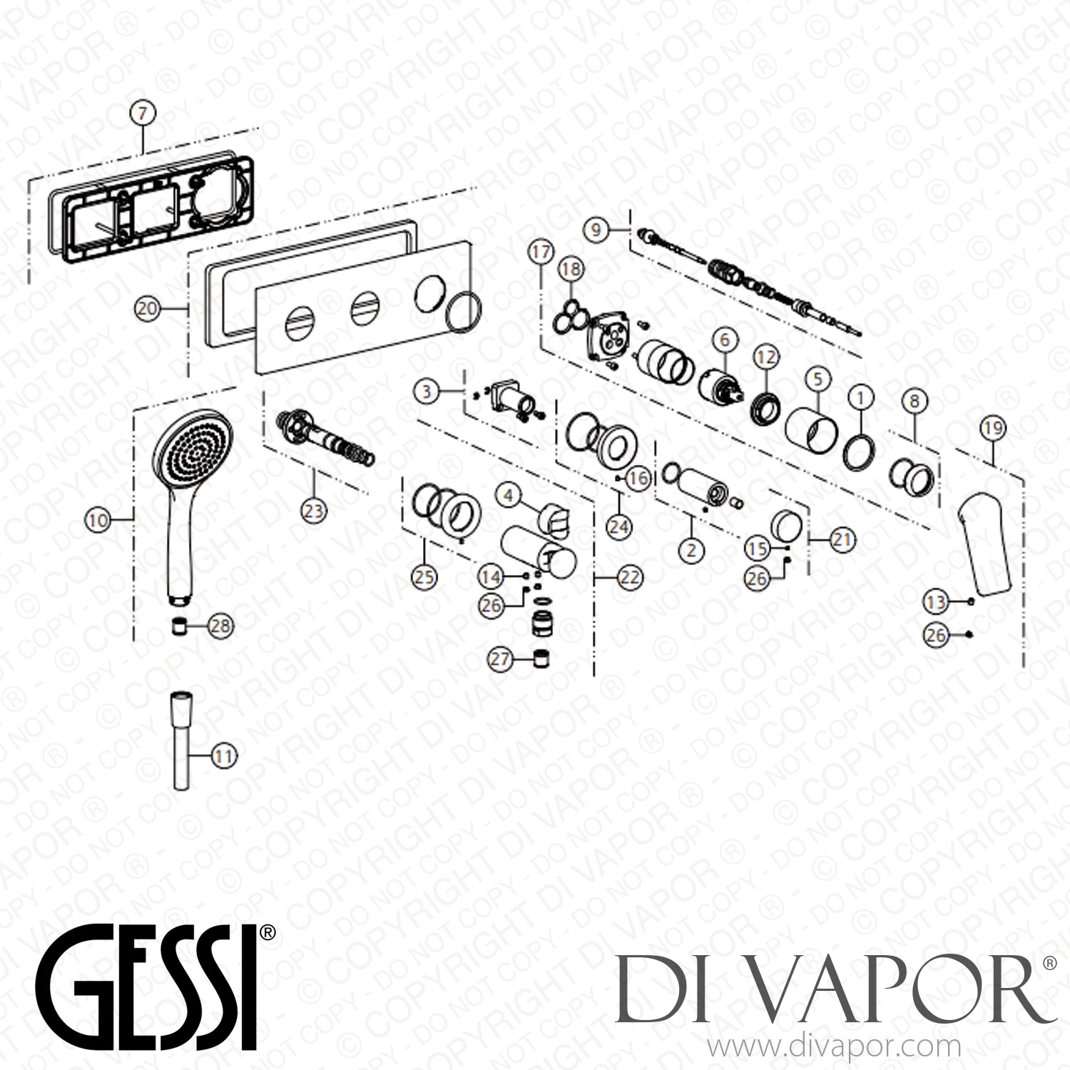 Gessi External Parts For Two-way Built-in Shower Mixer With Diverter ...