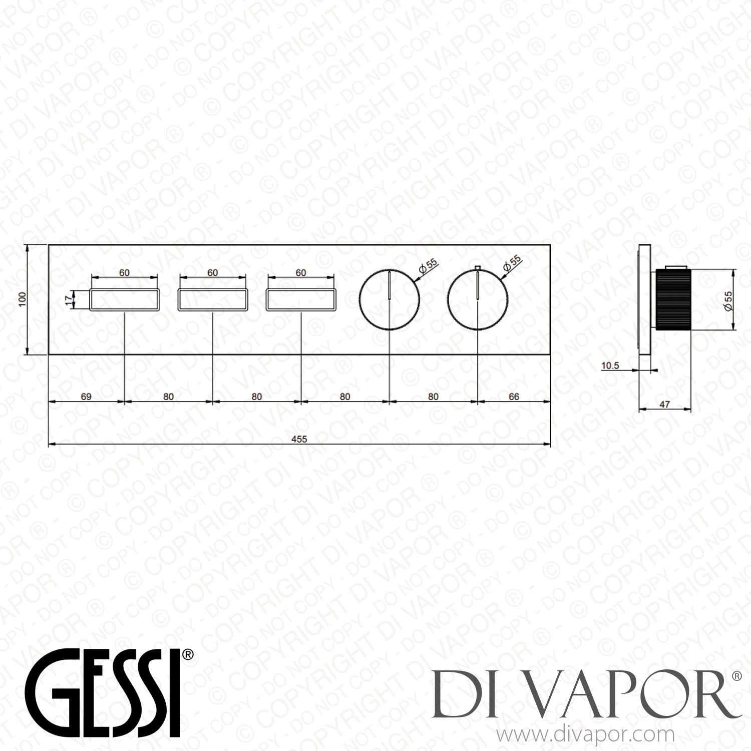 Gessi External Parts For Thermostatic Mixer For Three Separate ...