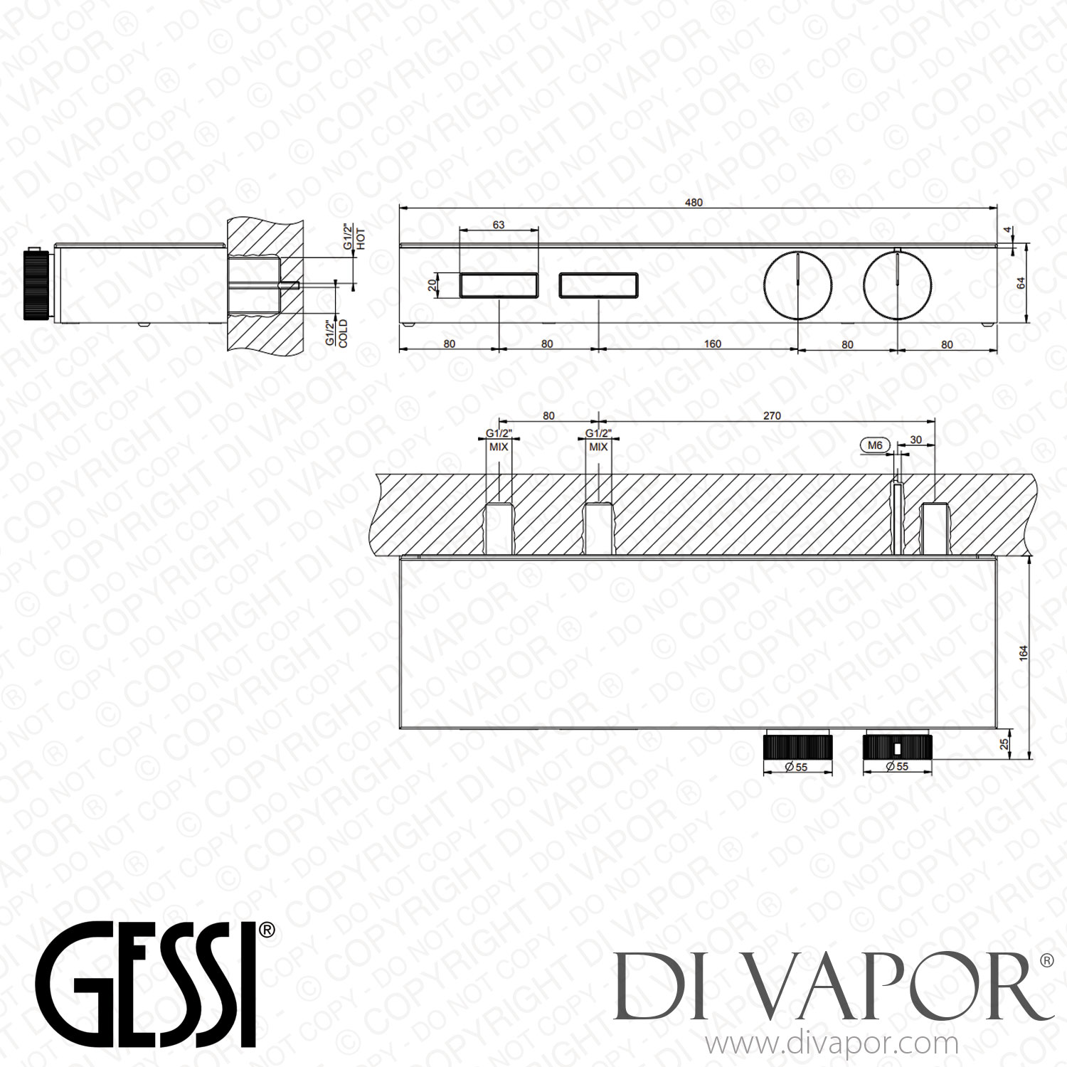 Gessi External Parts For Thermostatic Shelf Mixer For Two Separate ...