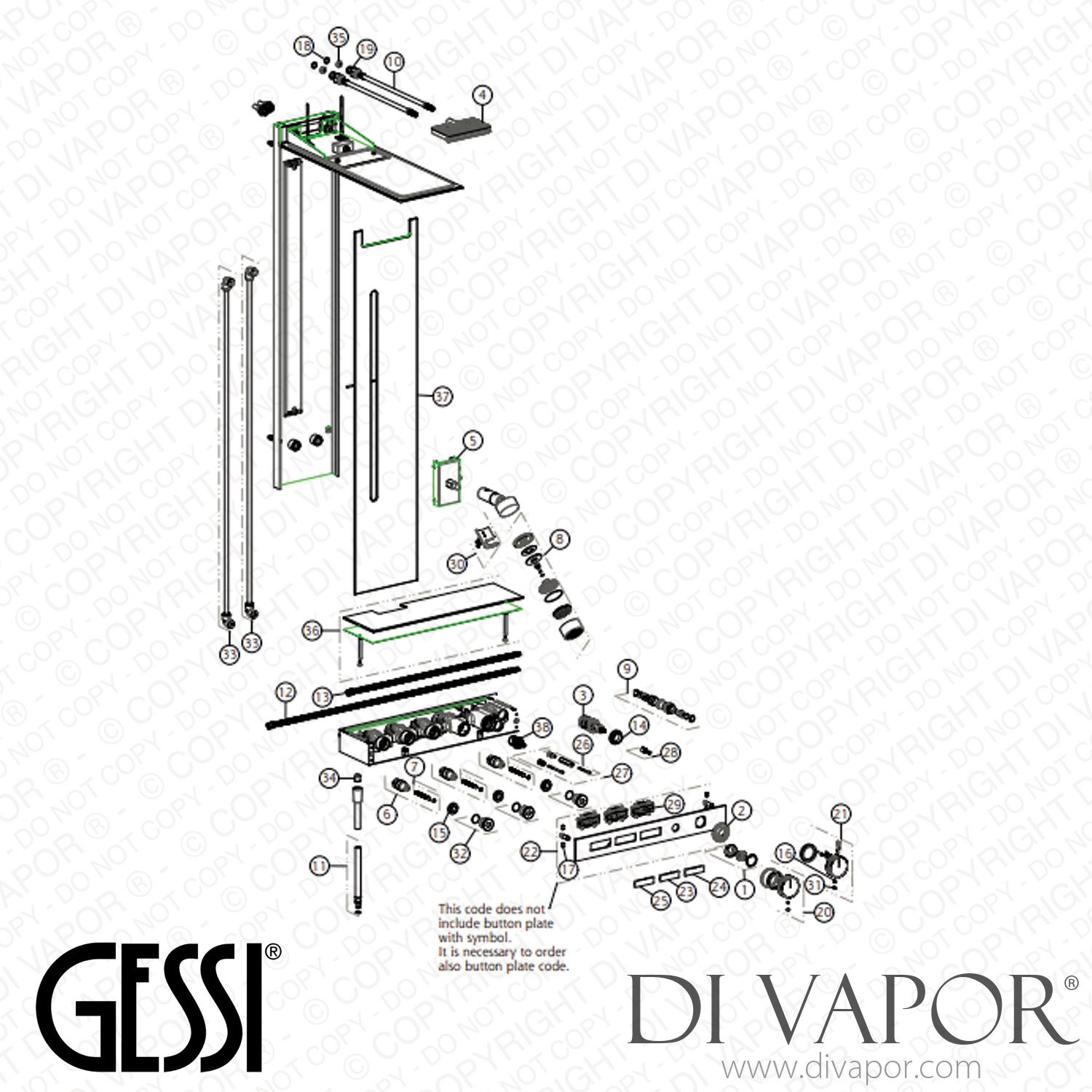 Gessi Wall-mounted Thermostatic Mixer For Three Functions, With Push ...