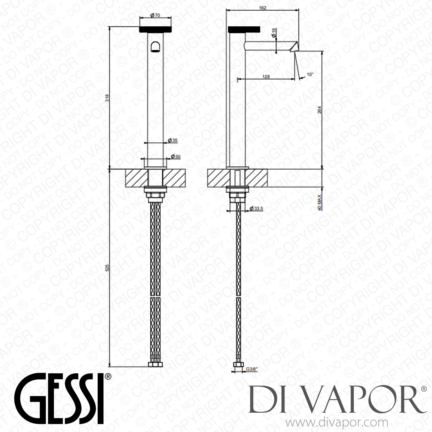 Gessi High Version Basin Mixer, Short Spout, Flexible Connections ...