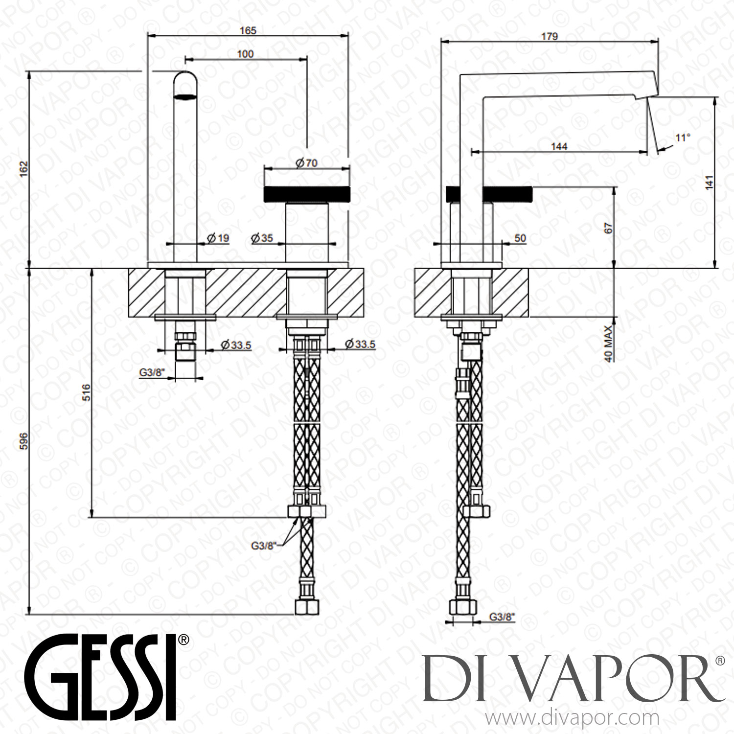 Gessi Basin Mixer, Flexible Connections, Without Waste (Art. 63315) Spare Parts