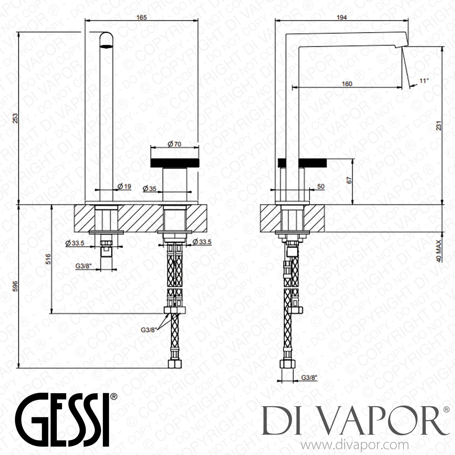 Gessi High Version Basin Mixer, Long Spout, Flexible Connections ...