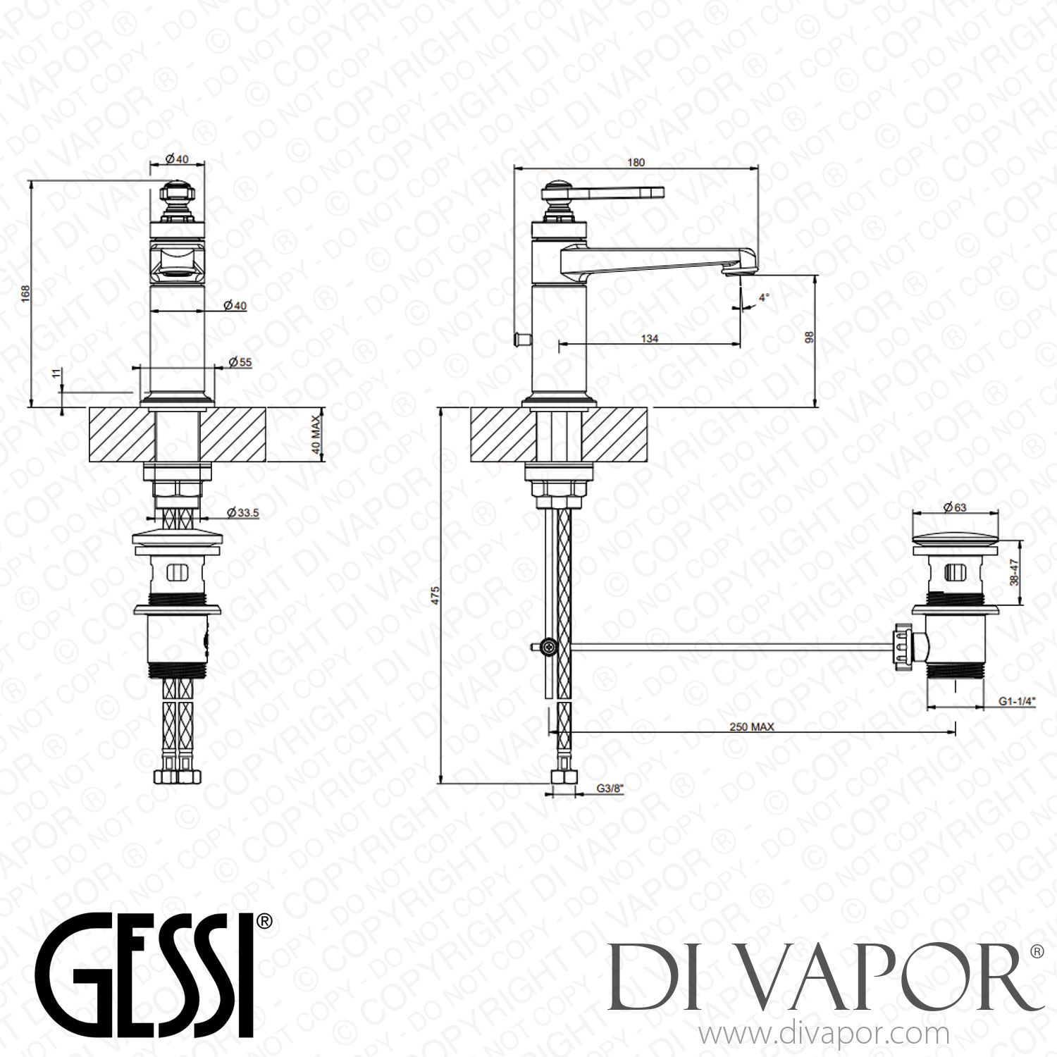 Gessi Basin Mixer, Flexible Connections, With Waste (Art. 65001) Spare ...