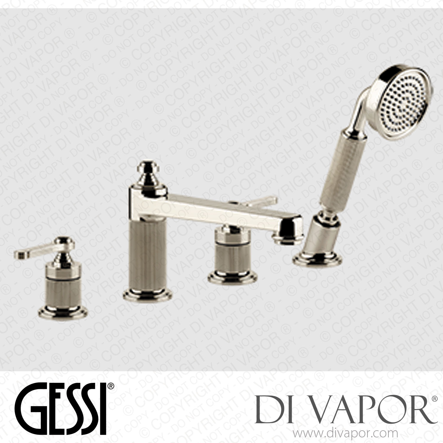 Gessi Four-holes Bath Mixer With Diverter, Tub-filler Spout, 1,50 M Flexible Hose, Antilimestone ...