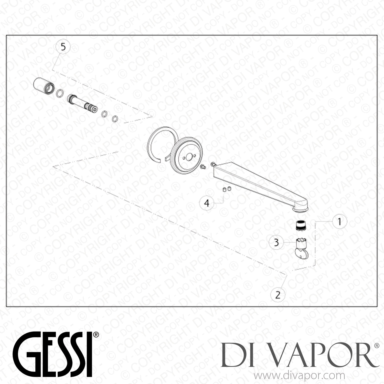 Gessi Wall-mounted Basin Spout, Long Spout (Art. 65101) Spare Parts