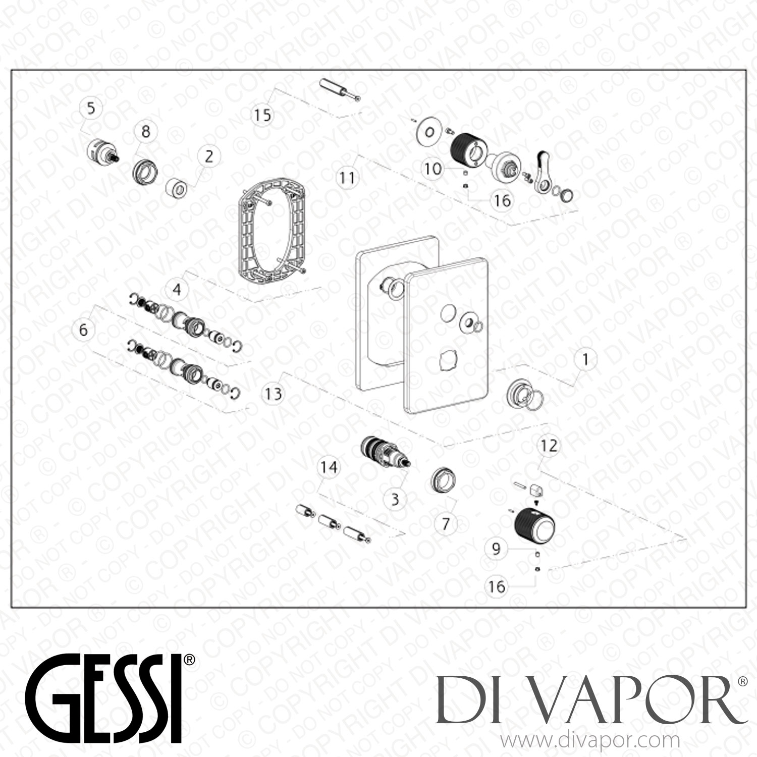 Gessi External Part For Thermostatic Mixer, Three-way Diverter (Art ...