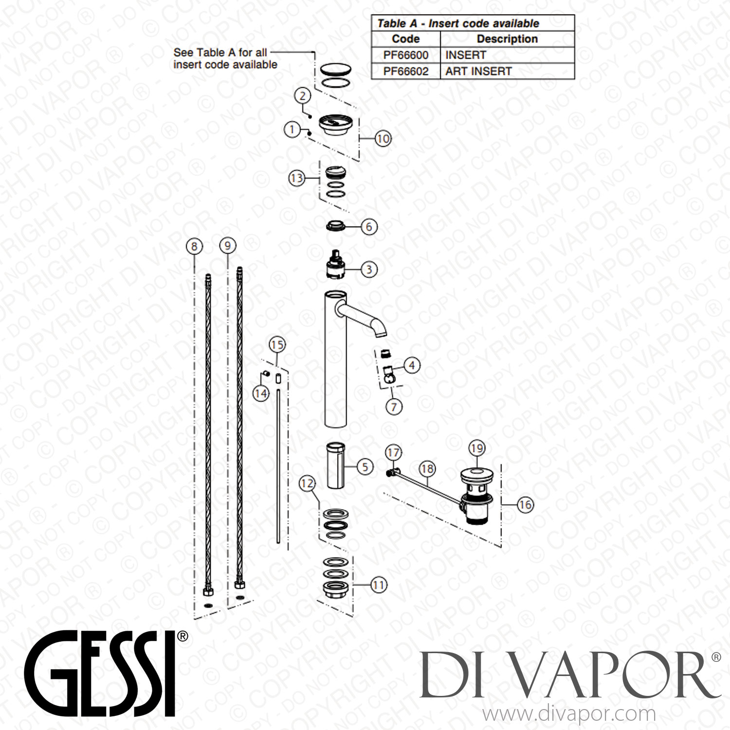 Gessi High Version Basin Mixer With Waste And Connecting Flexibles (Art ...
