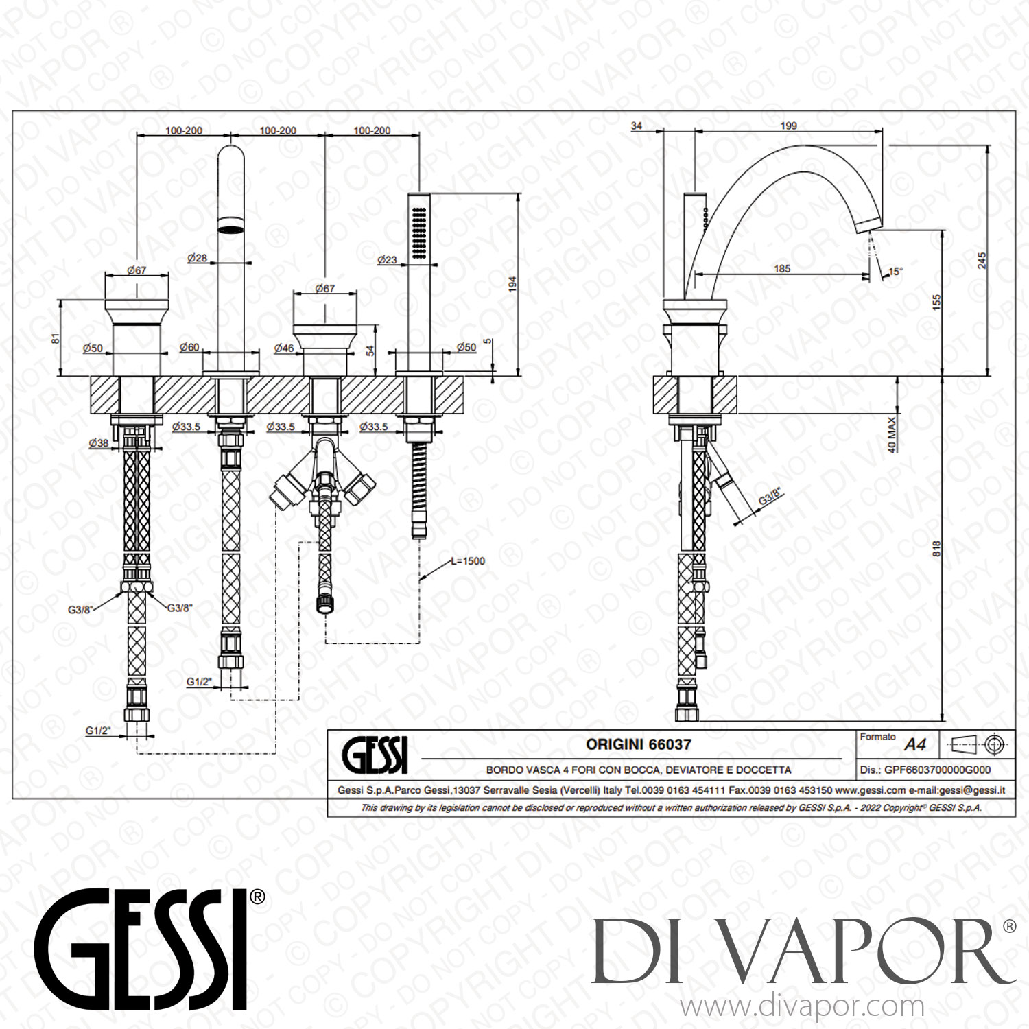 Gessi Four-holes Bath Mixer With Diverter (Art. 66037) Spare Parts