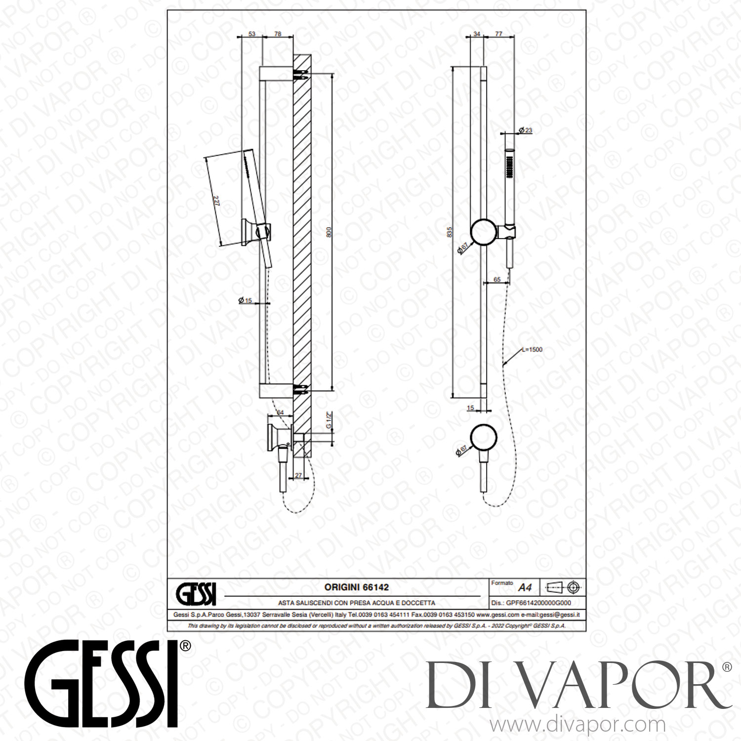 Gessi Sliding Rail With Water Outlet (Art. 66142) Spare Parts