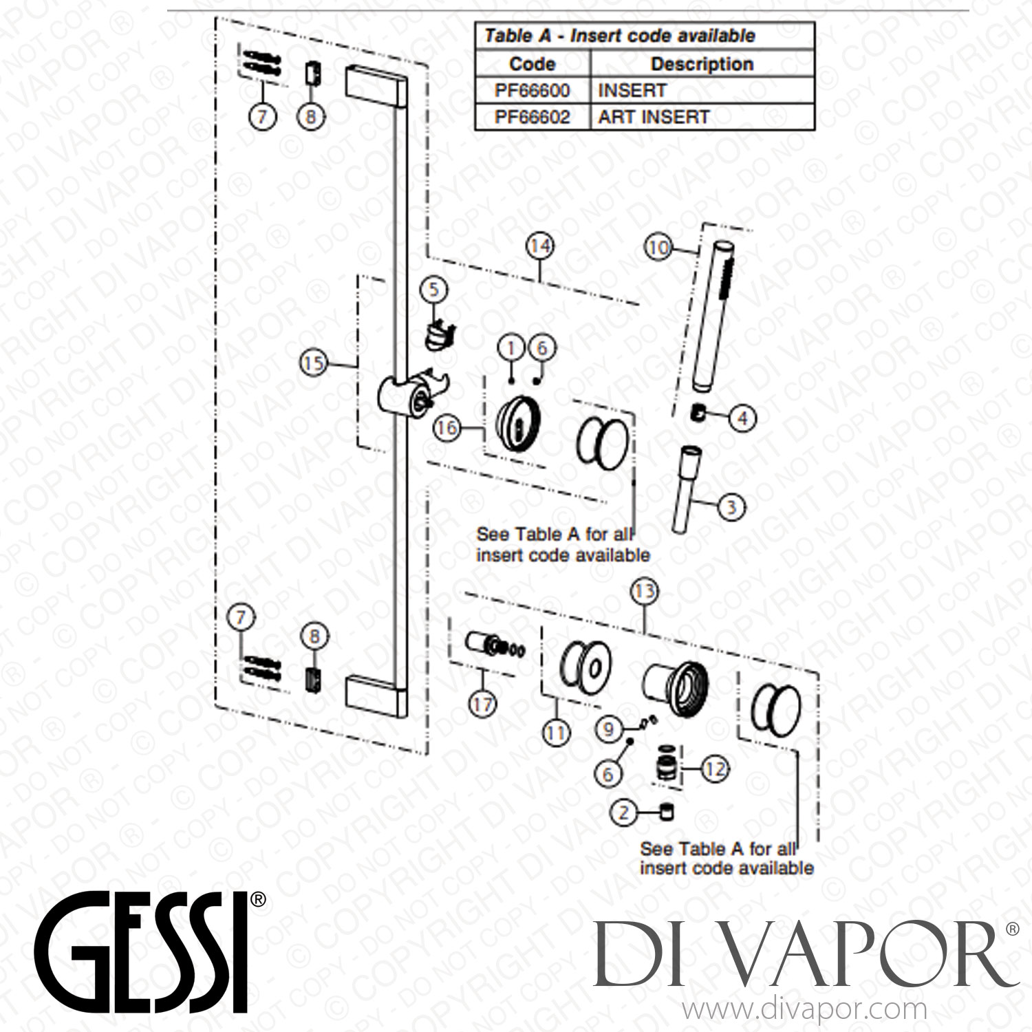 Gessi Sliding Rail With Water Outlet (Art. 66142) Spare Parts