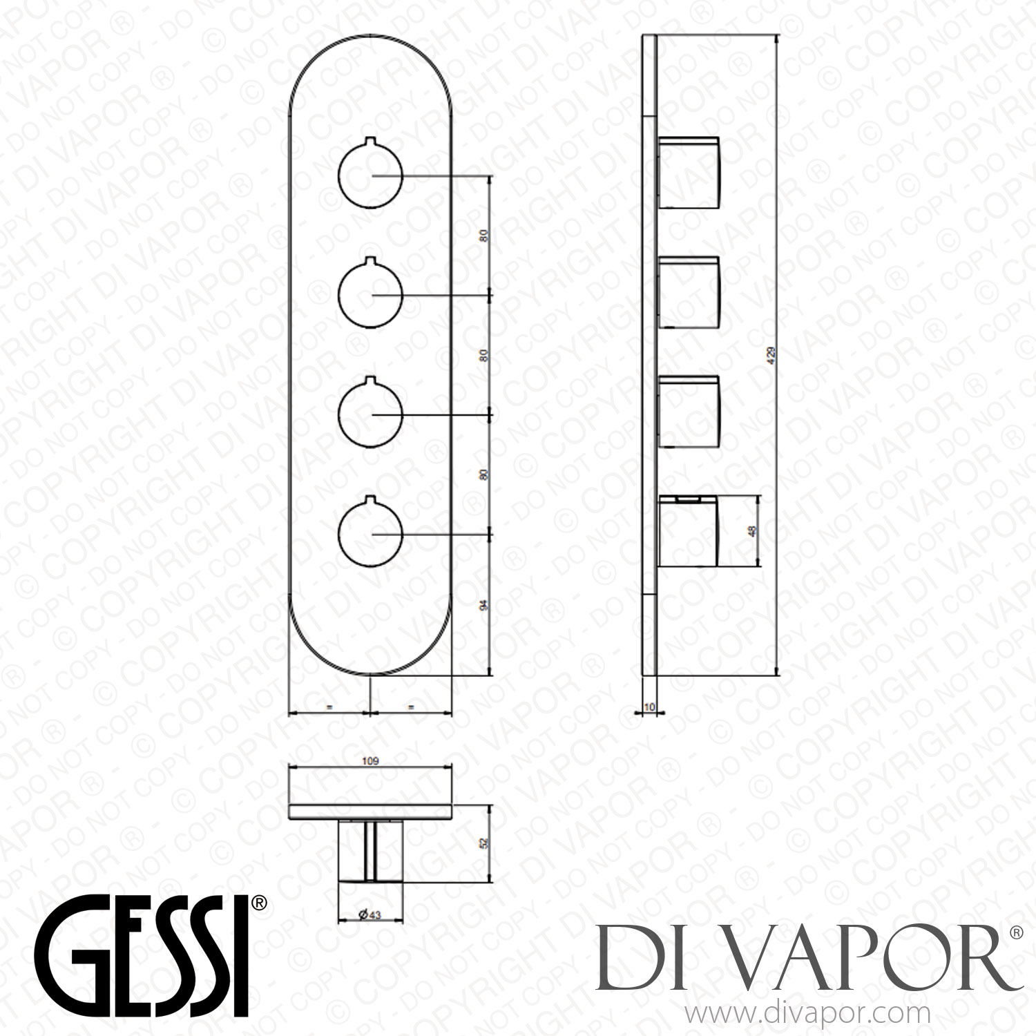 Gessi External Parts For Wall-mounted Thermostatic High-capacity Mixer ...