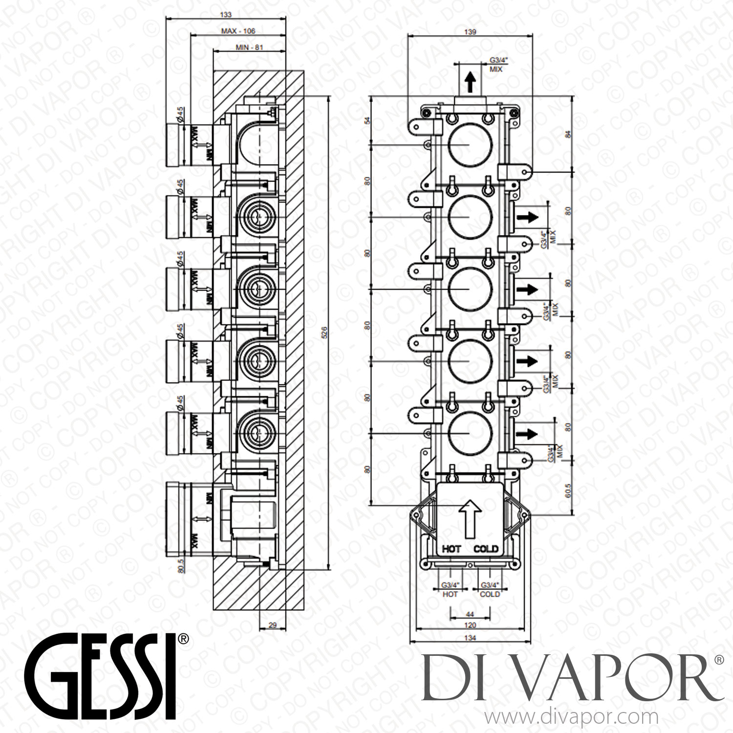 Gessi Built-in Thermostatic High-capacity Mixer With Five Separate ...
