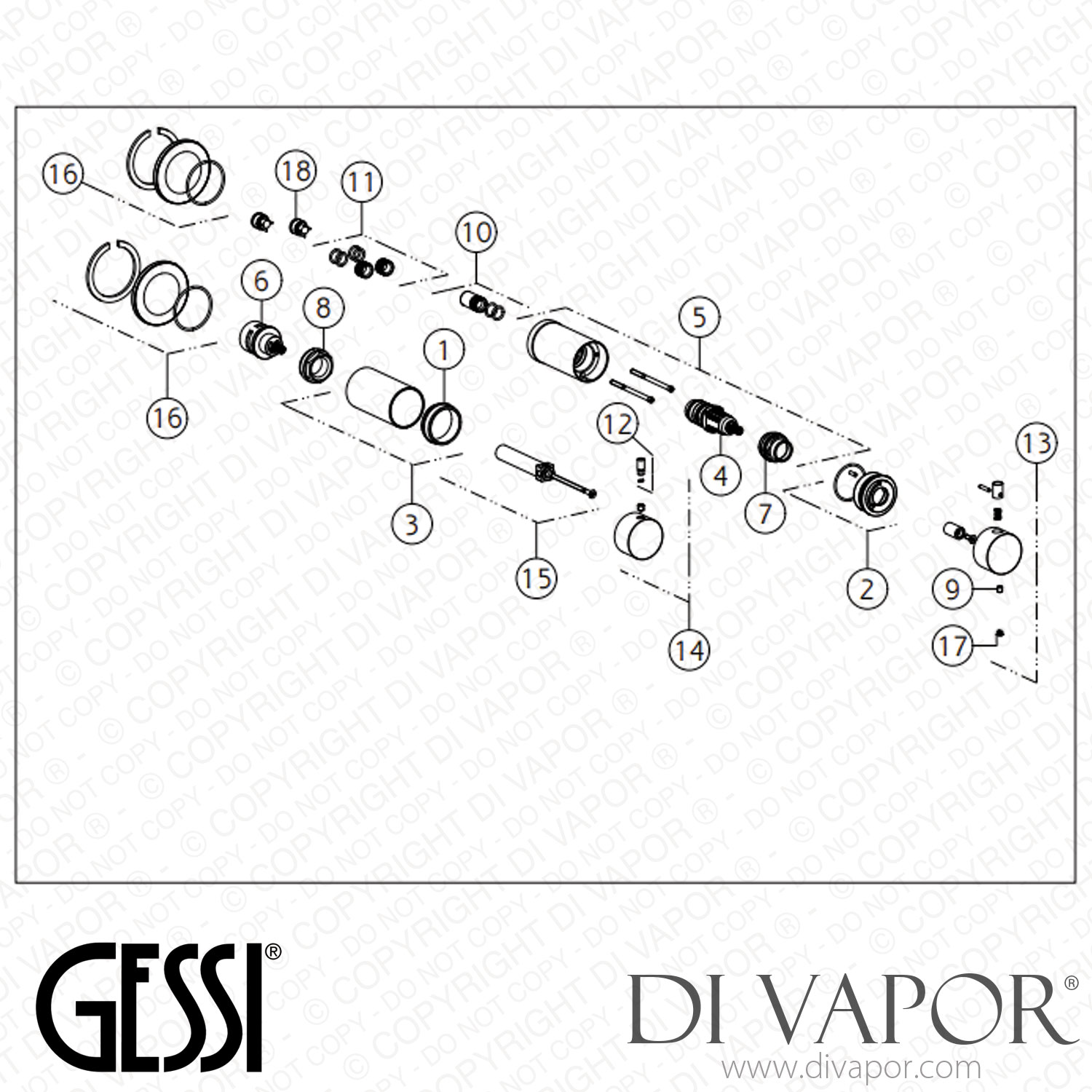 Gessi External Parts For Thermostatic Mixer, Three-way Diverter (Art ...