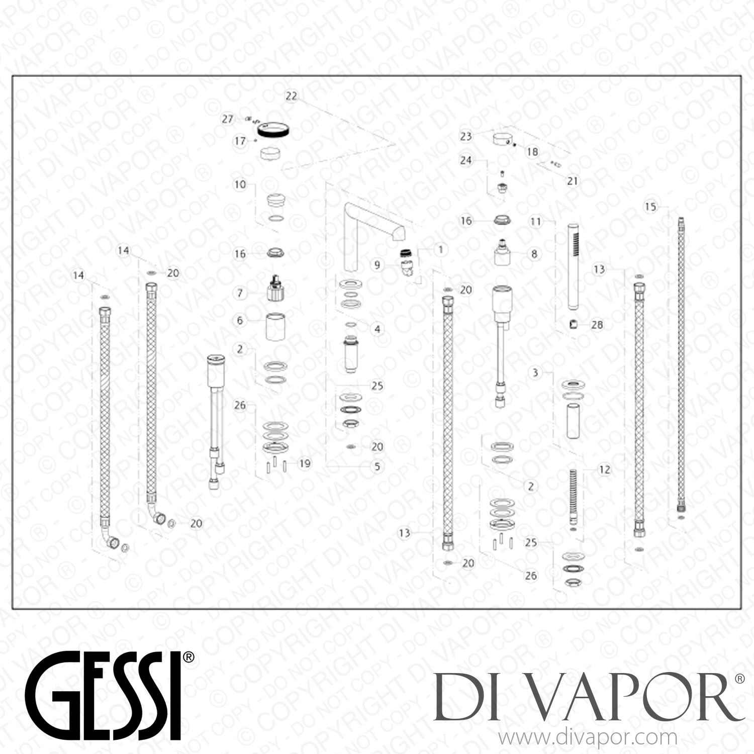 Gessi Four-holes Bath Mixer With Diverter, Tub-filler Spout And 1,50 M Flexible Hose And ...