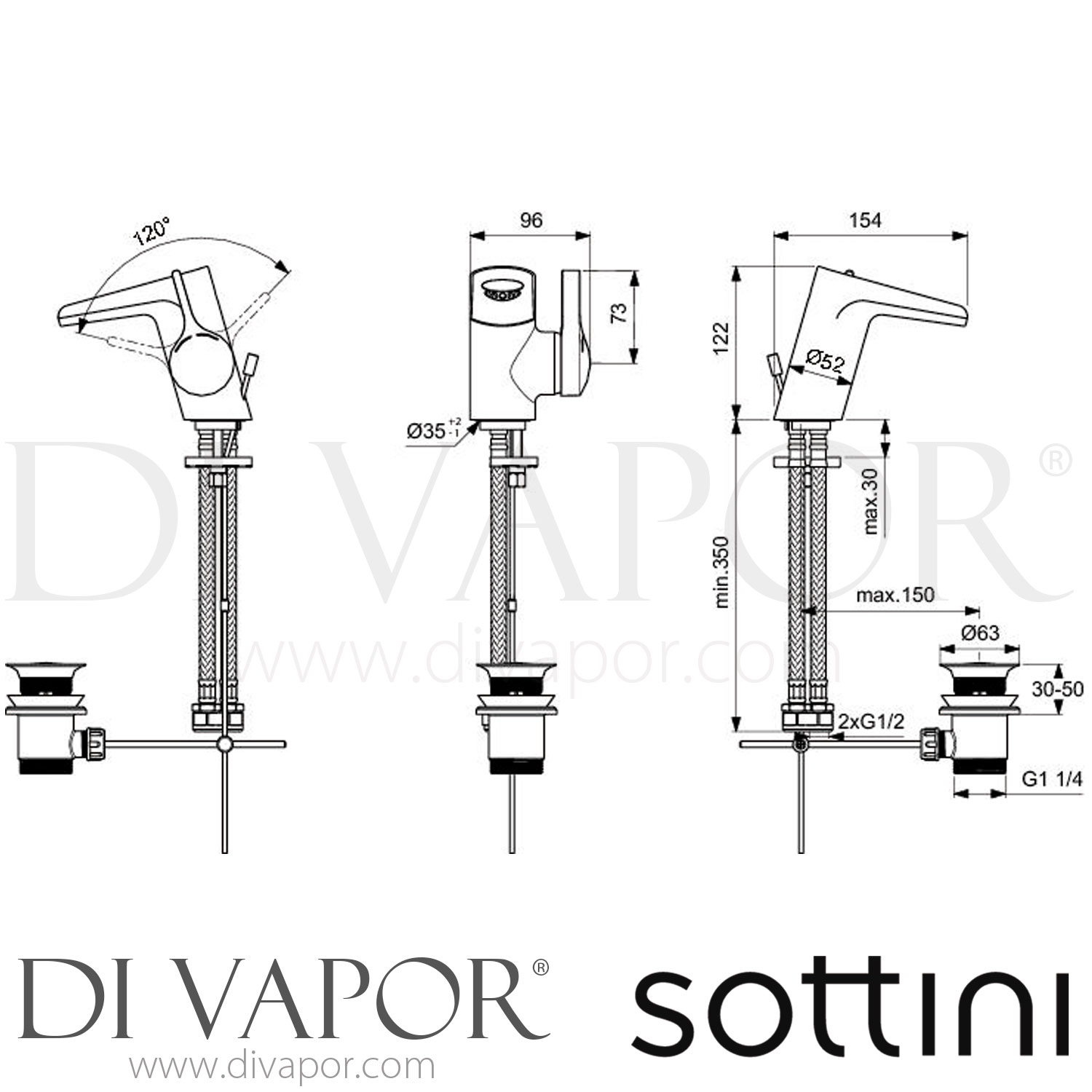 Sottini B1047AA Paglia Waterfall Basin Tap with Pop-Up Waste Spare Parts