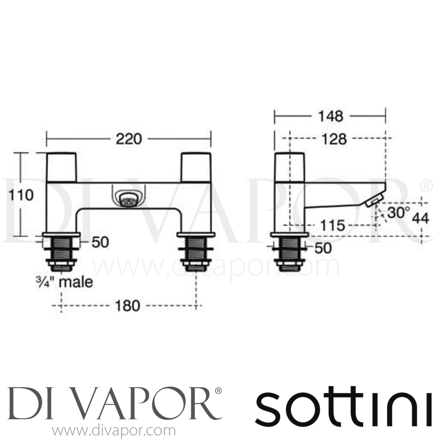 Sottini B1053AA Tesino 2 Hole Bath Filler Spare Parts