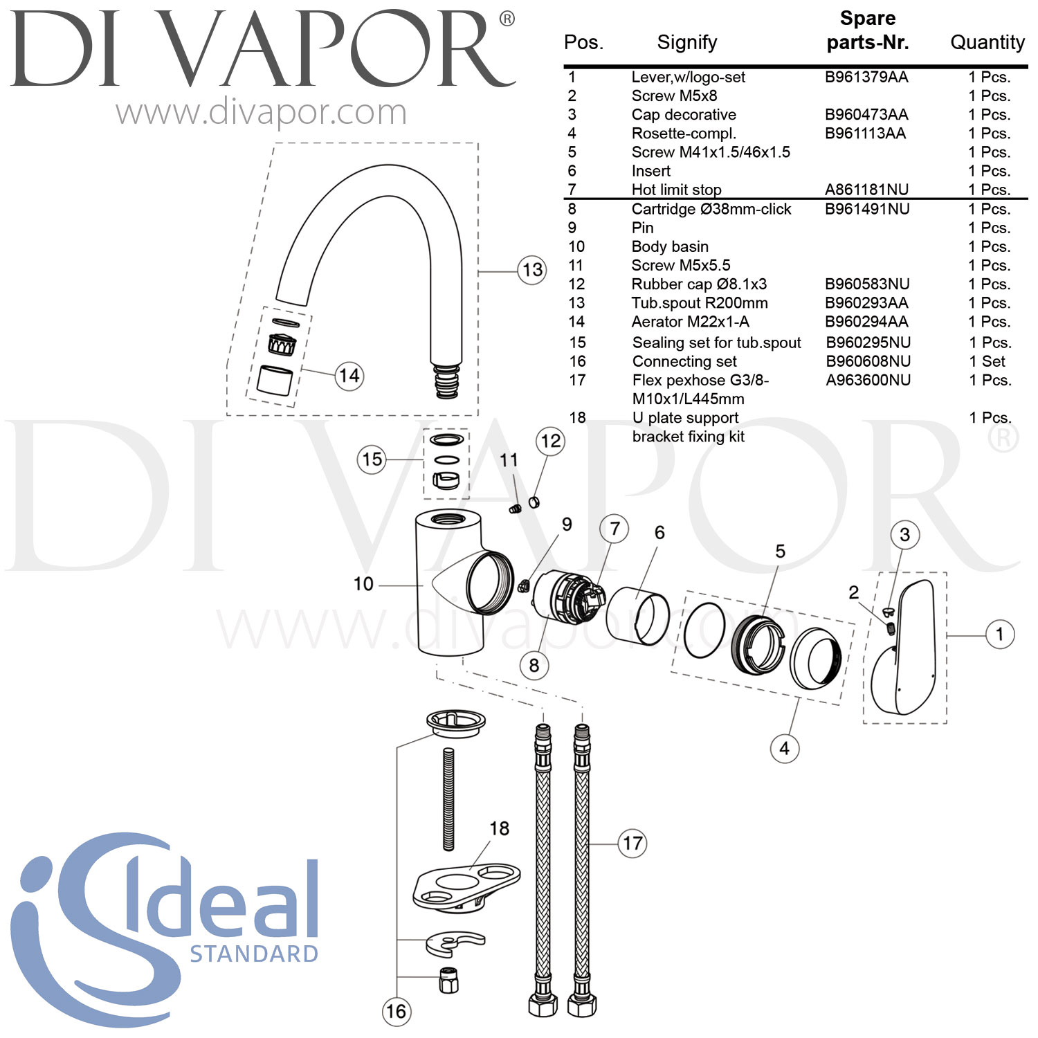 Ideal Standard B1727AA Ceraflex Kitchen Sink Mixer Tap Spare Parts