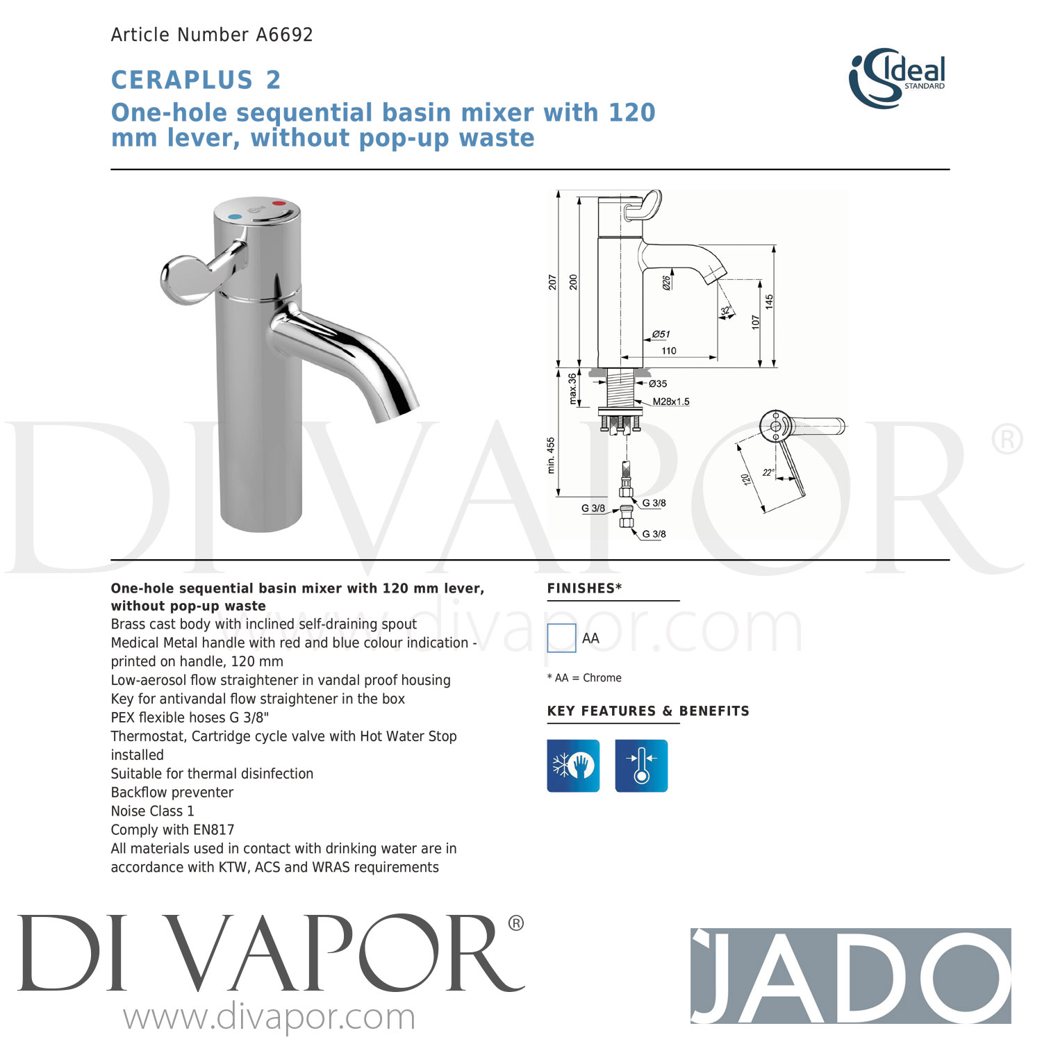 Jado B8219AA CeraPlus Basin Mixer with Waste Spare Parts