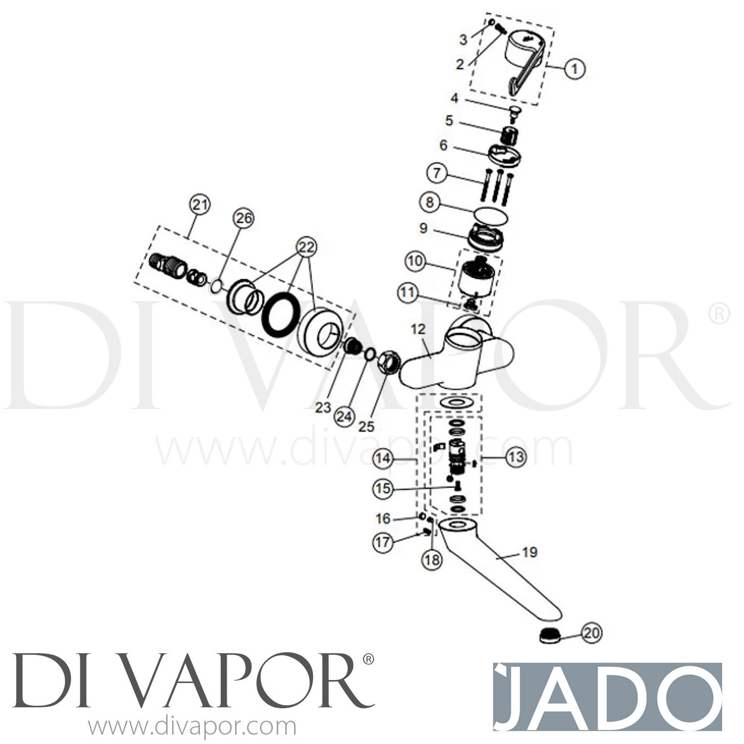 Jado B8316AA CeraPlus Wall Mounted Mixer Spare Parts