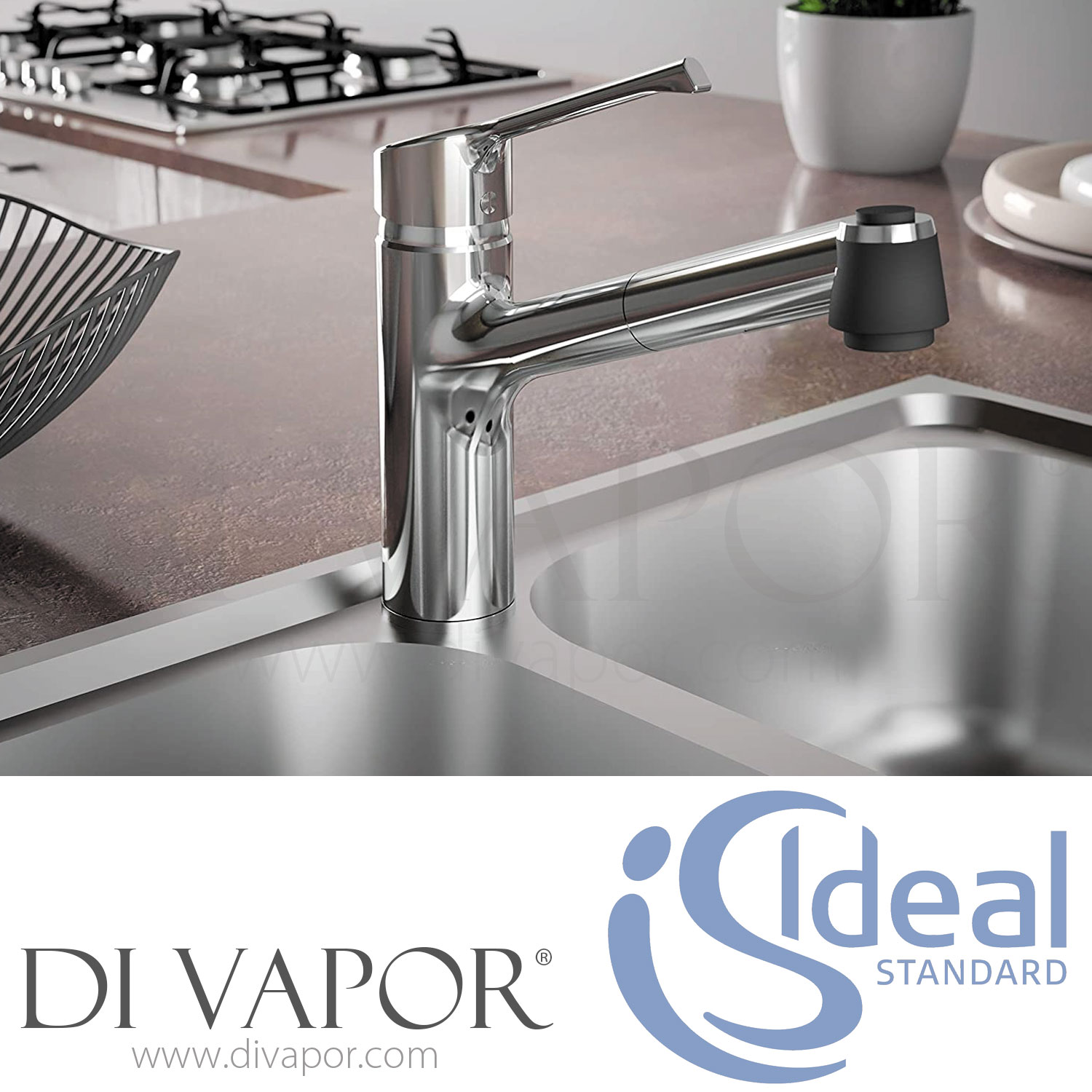 Ideal Standard B8987AA Retta Kitchen Mixer Tap with Integrated Two ...