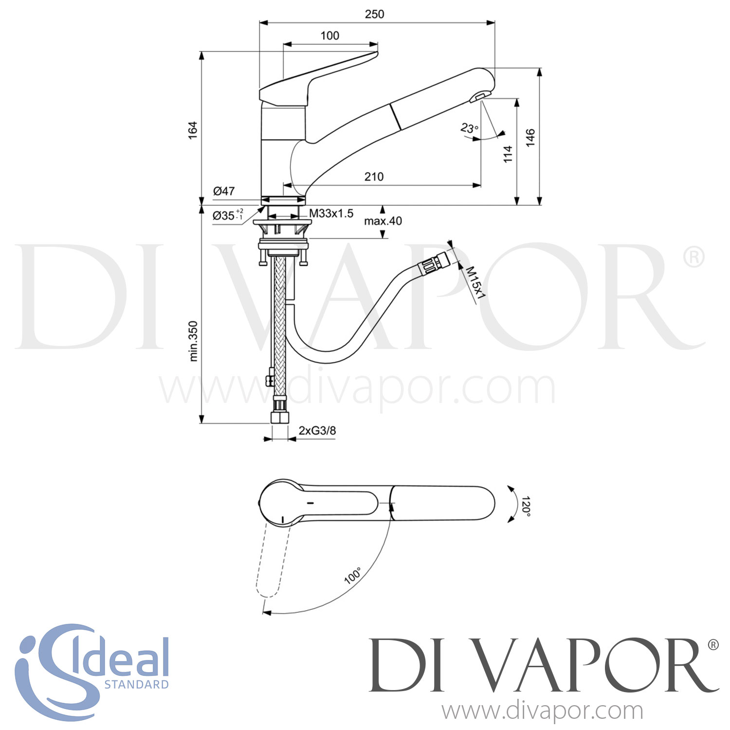 Ideal Standard BC143AA Ceraflex Kitchen Sink Mixer Bluestart with Pull ...