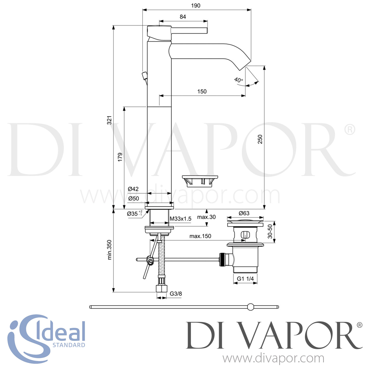 Ideal Standard BC194AA Ceraline Vessel Basin Mixer Tap with Pop-Up ...