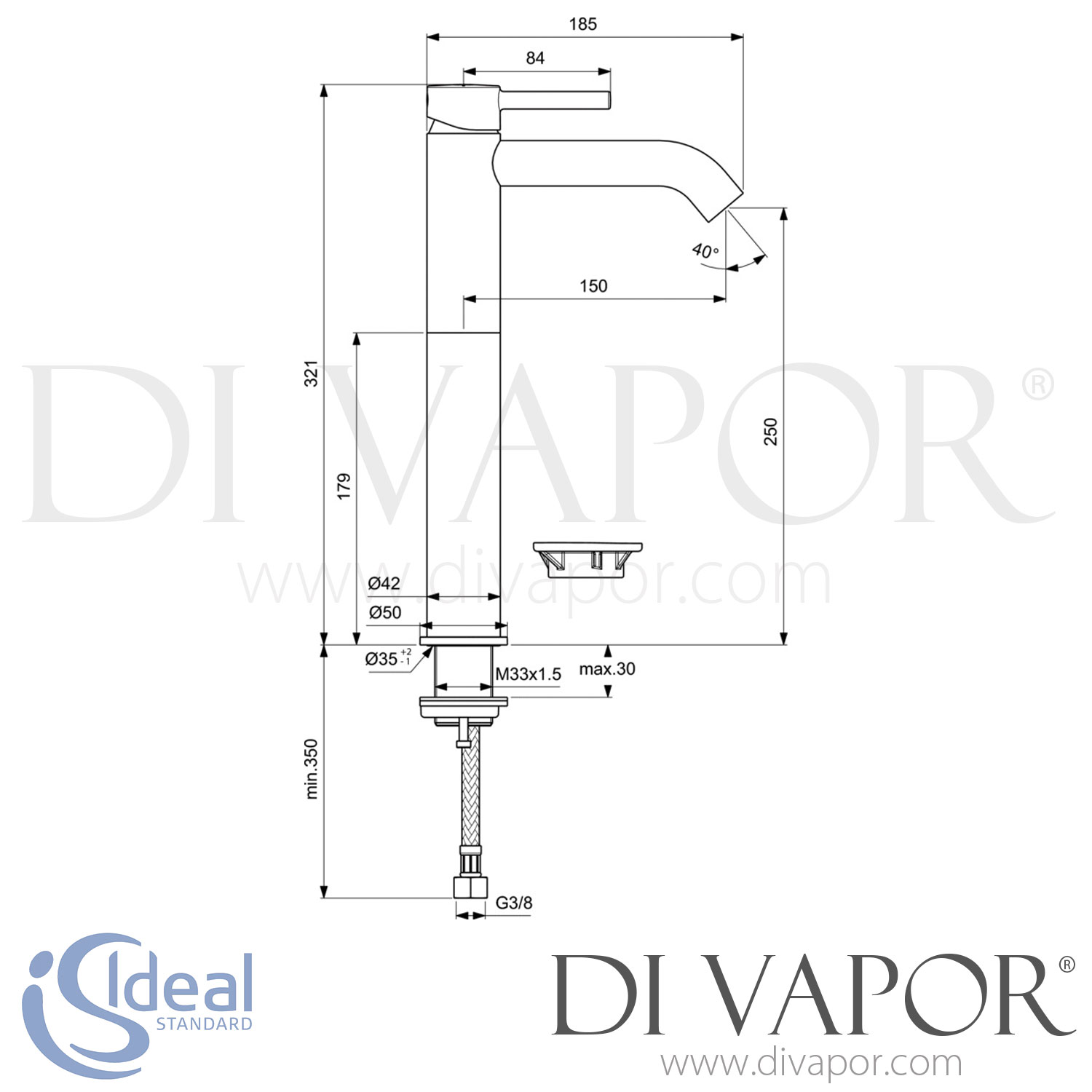 Ideal Standard BC269AA Ceraline Vessel Basin Mixer Tap without Pop-Up ...