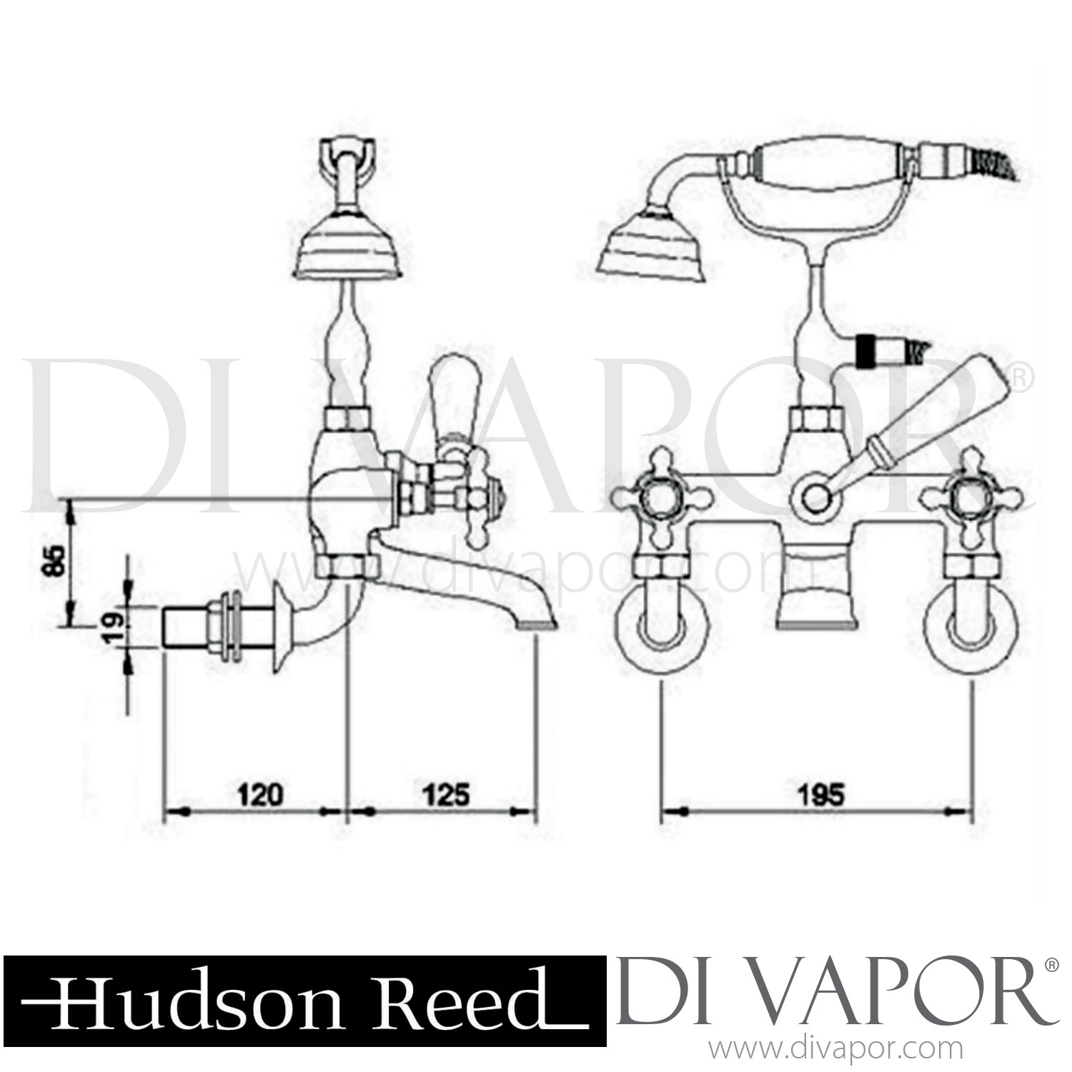 Hudson Reed Topaz Black Wall Mounted Bath Shower Mixer Tap & Shower Kit ...