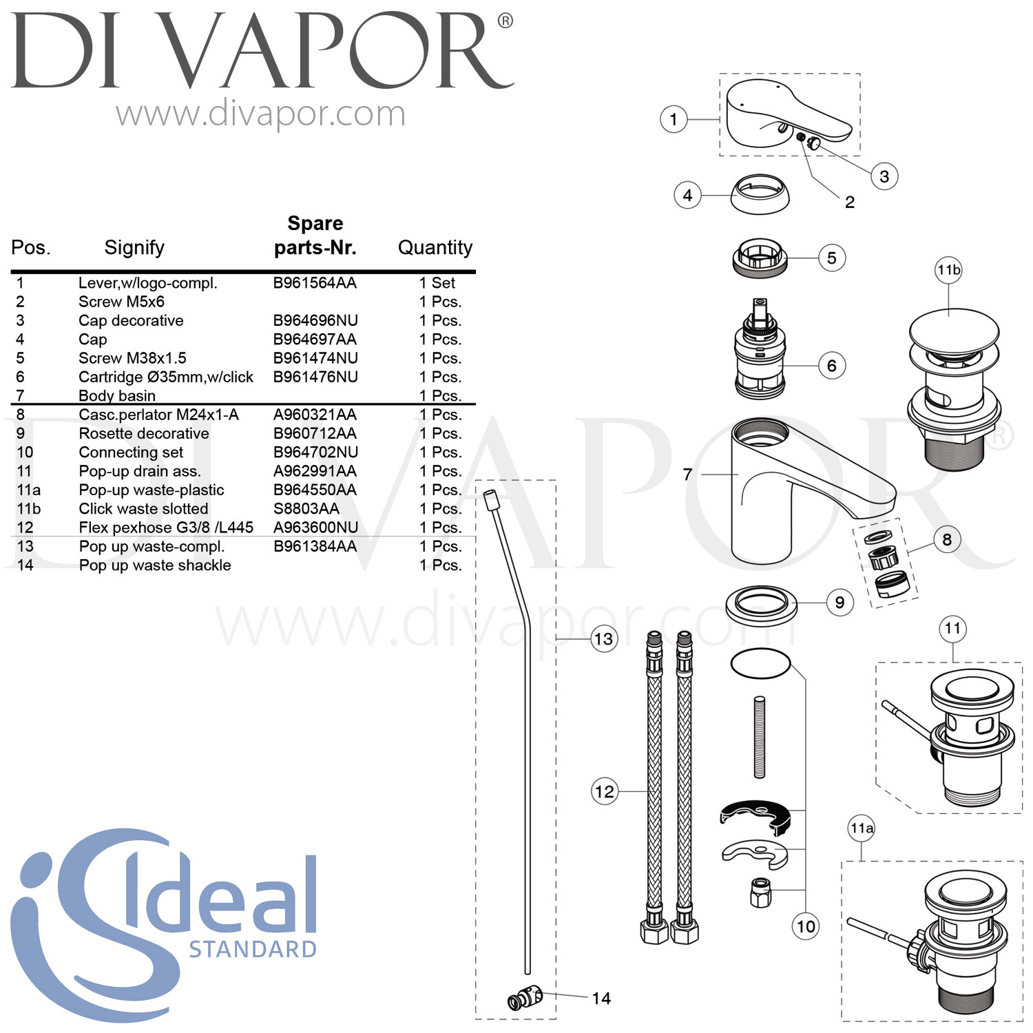 Ideal Standard BC552AA Alpha Basin Mixer Tap Spare Parts