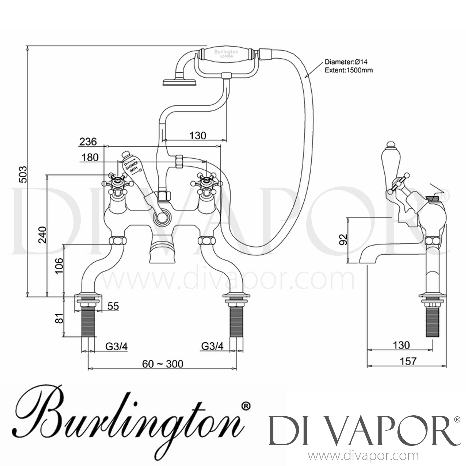Burlington BI19 Birkenhead Deck Mounted Angled Bath Shower Mixer Spare ...