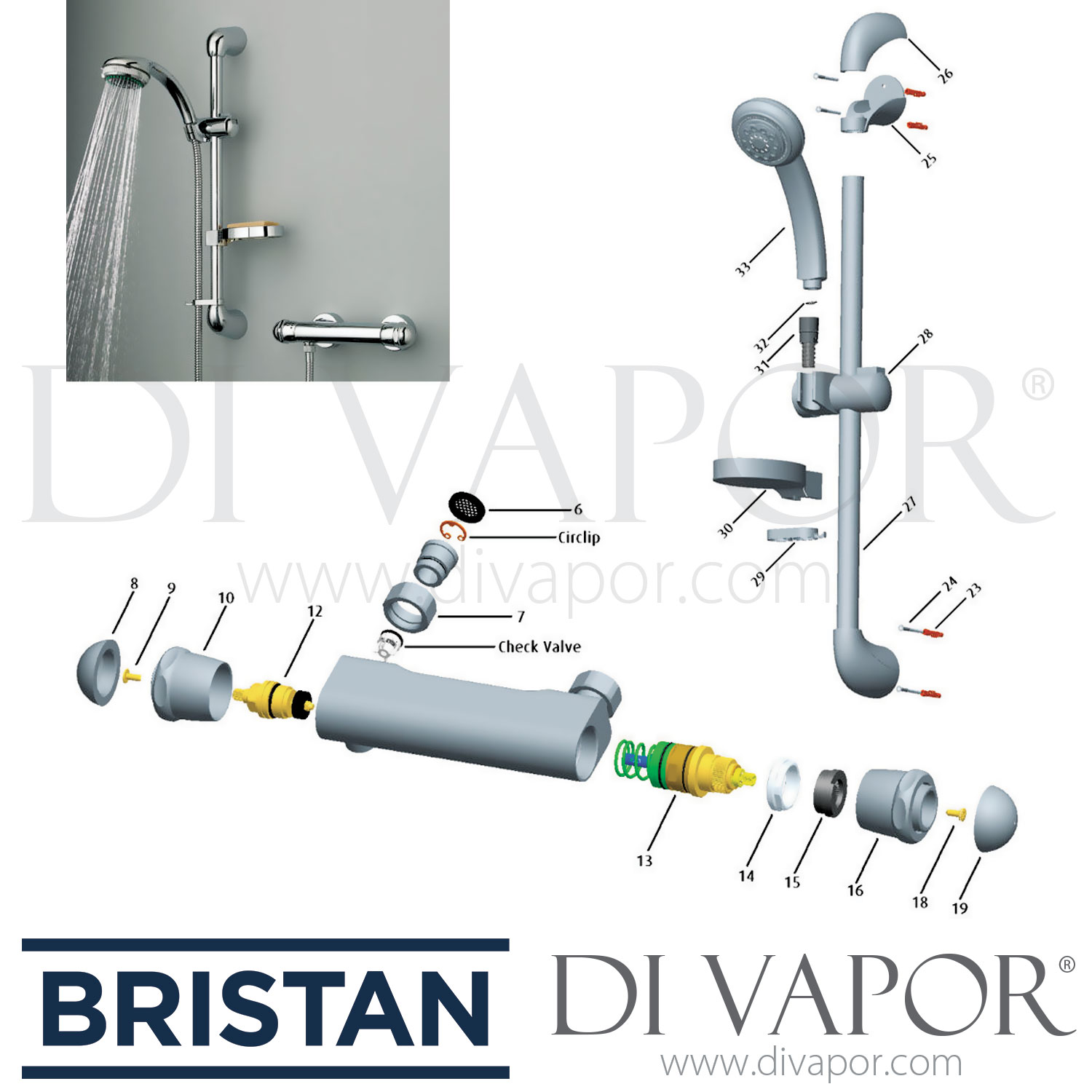 Bristan Meridian Thermostatic Shower Bar Valve with Adjustable Riser ...