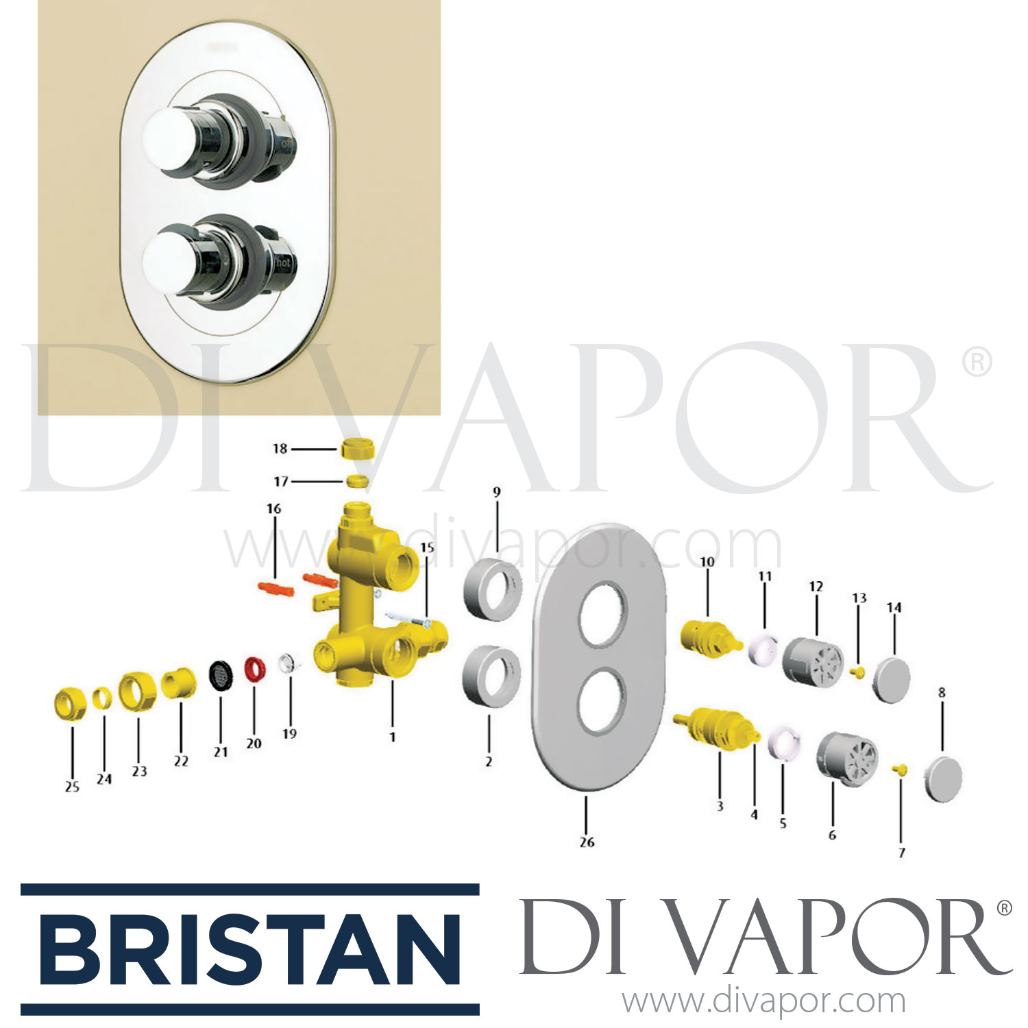 Bristan Artisan Thermostatic Recessed Shower Spare Parts - BR DV 181