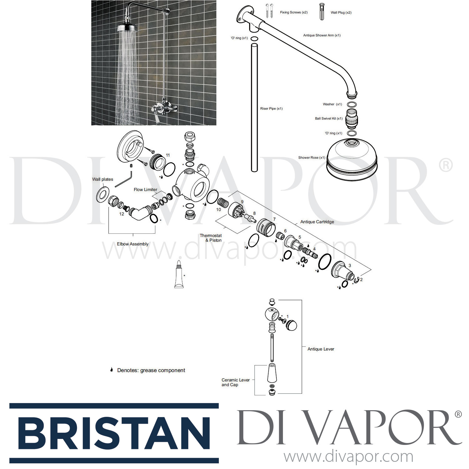 Bristan Cardinal Thermostatic Shower with Rigid Riser Shower Valve ...