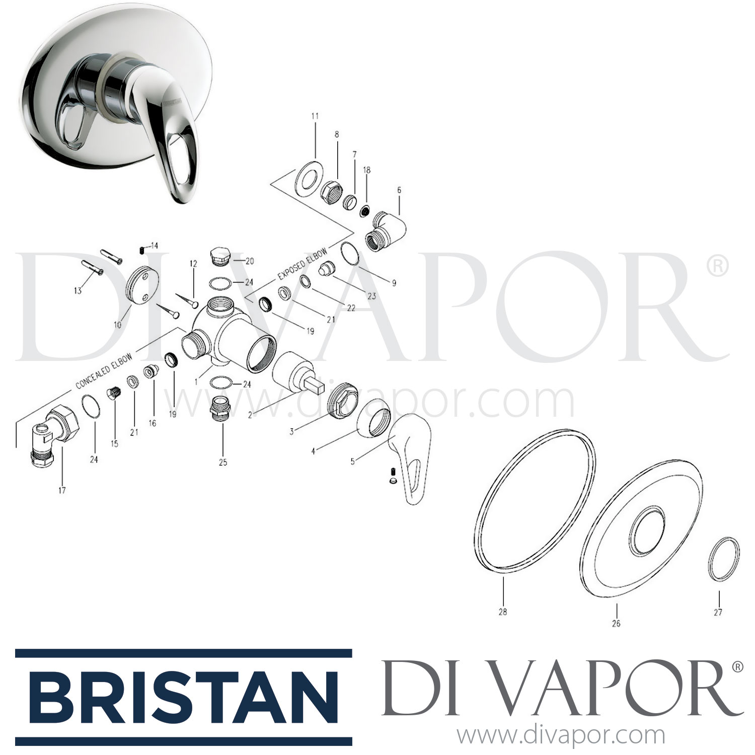 Bristan Java PB Recessed Shower Valve Spare Parts - BR DV 207