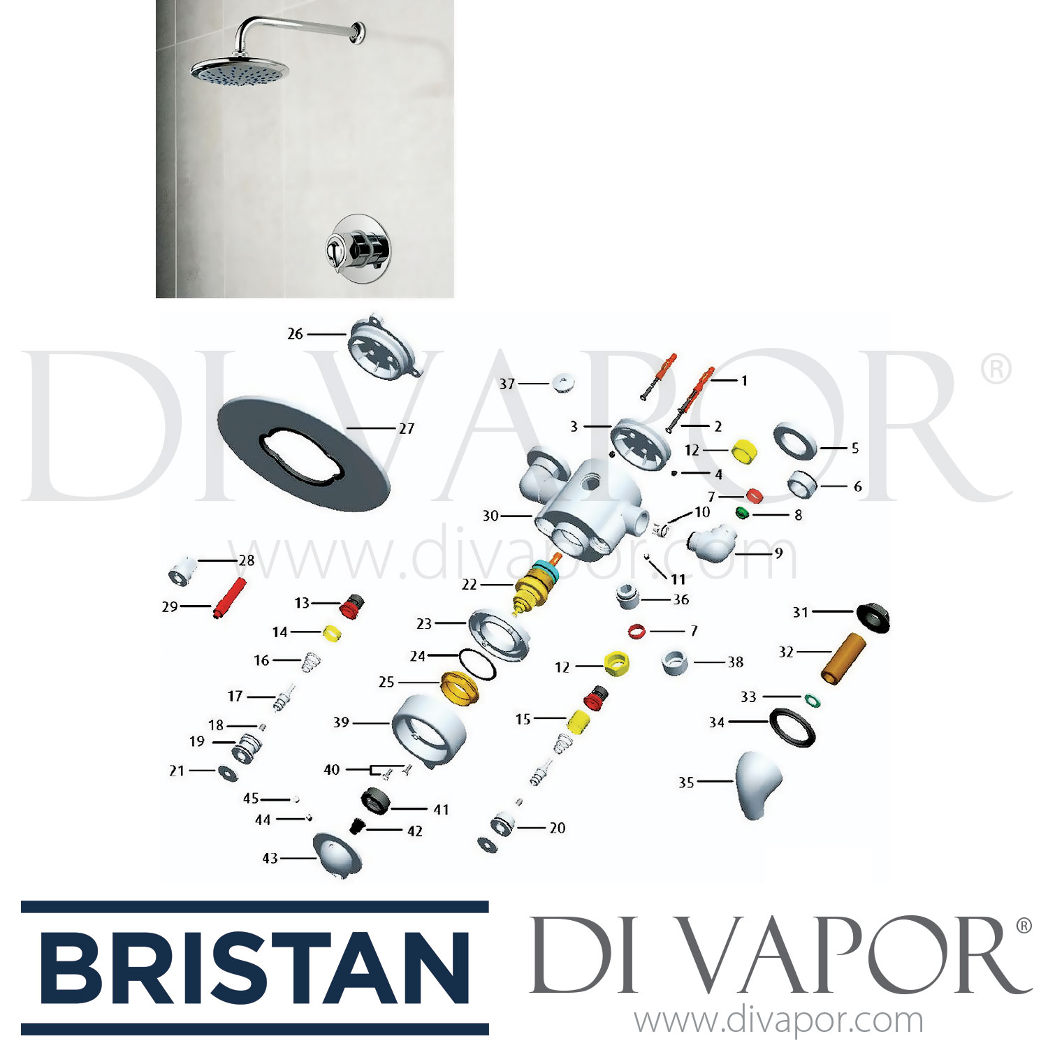 Bristan Java Thermostatic Recessed Shower & Fixed Head Spare Parts - BR ...