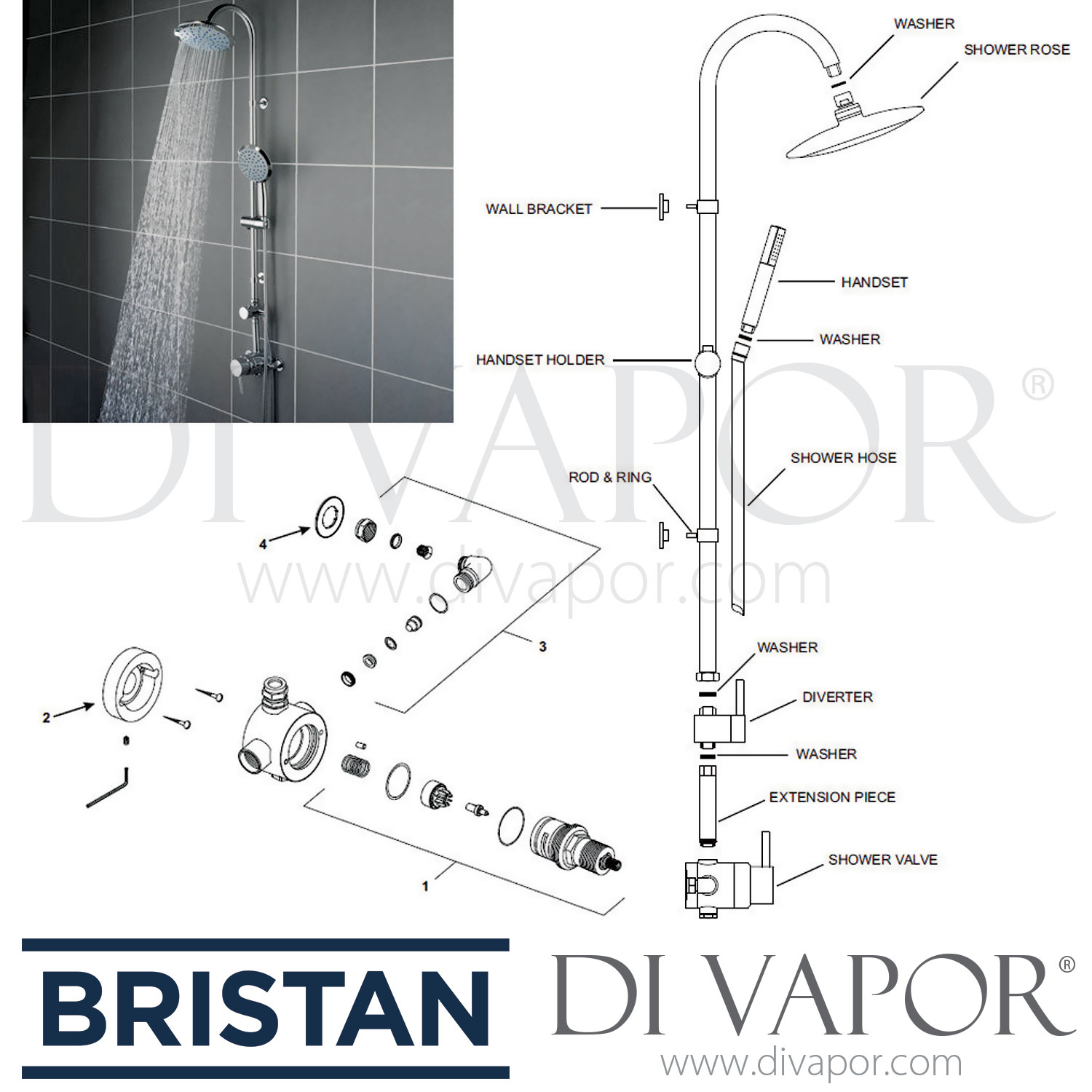 Bristan Prism Single Control Shower with Rigid Riser & Divertor Spare ...